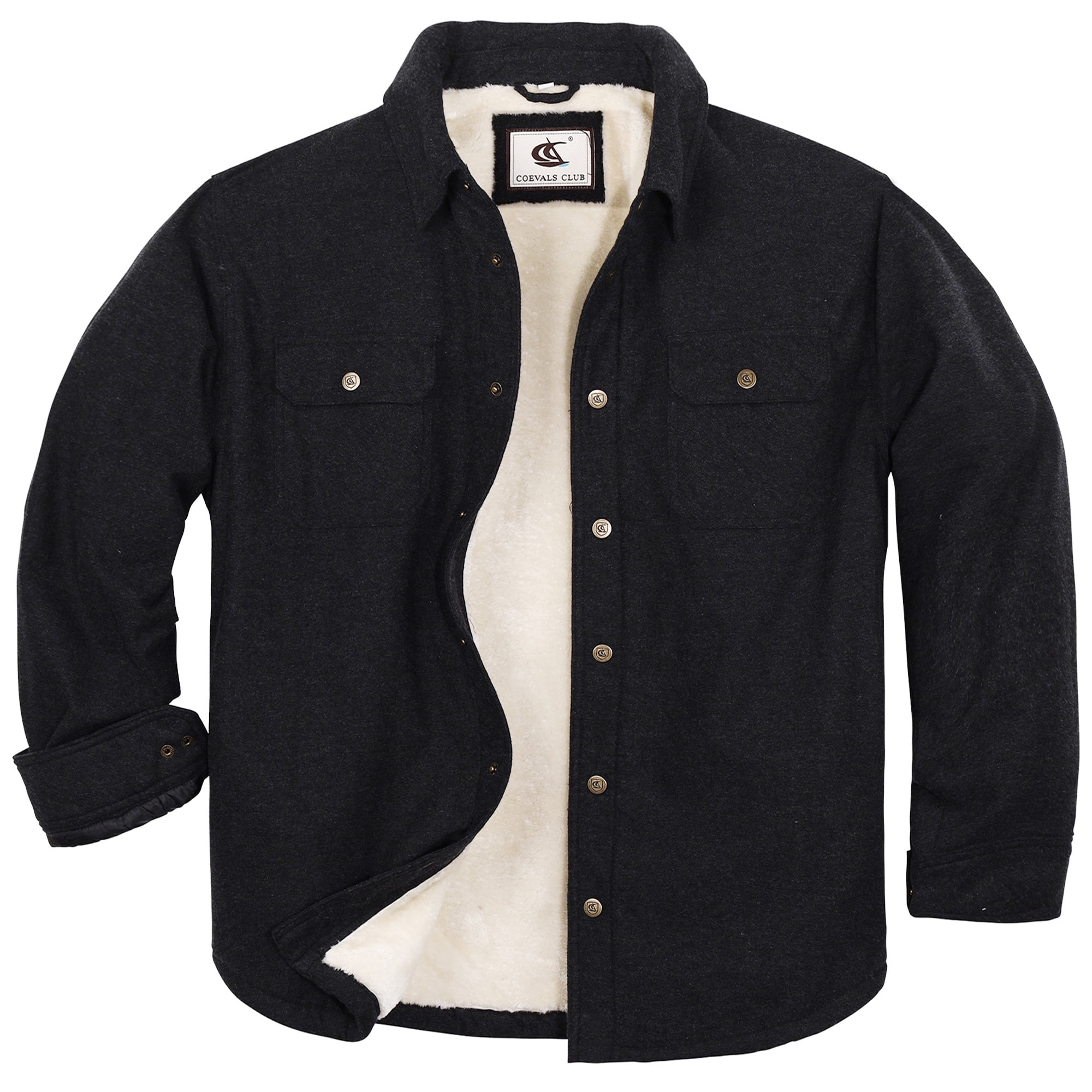 Coevals Club Men's Flannel Jacket Sherpa Lined Cotton Solid Snap Button ...