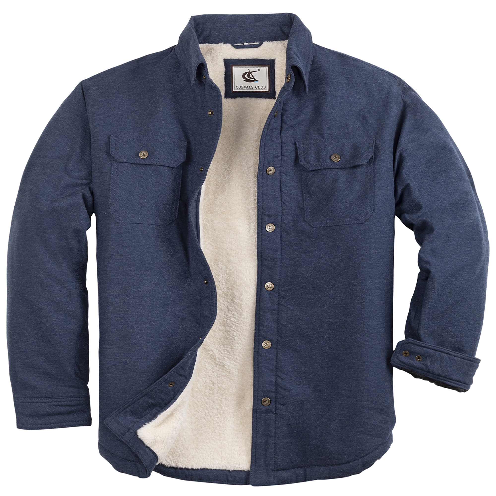 Coevals Club Men's Flannel Jacket Sherpa Lined Cotton Solid Snap Button ...