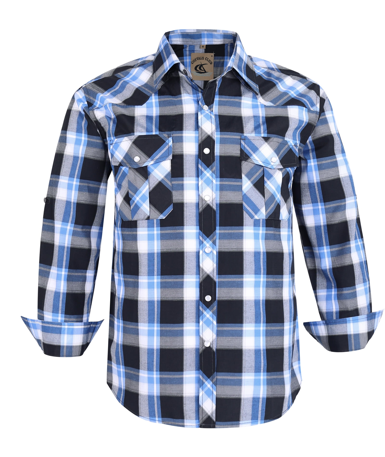 Coevals Club Men's Western Cowboy Long Sleeve Pearl Snap Casual Plaid ...