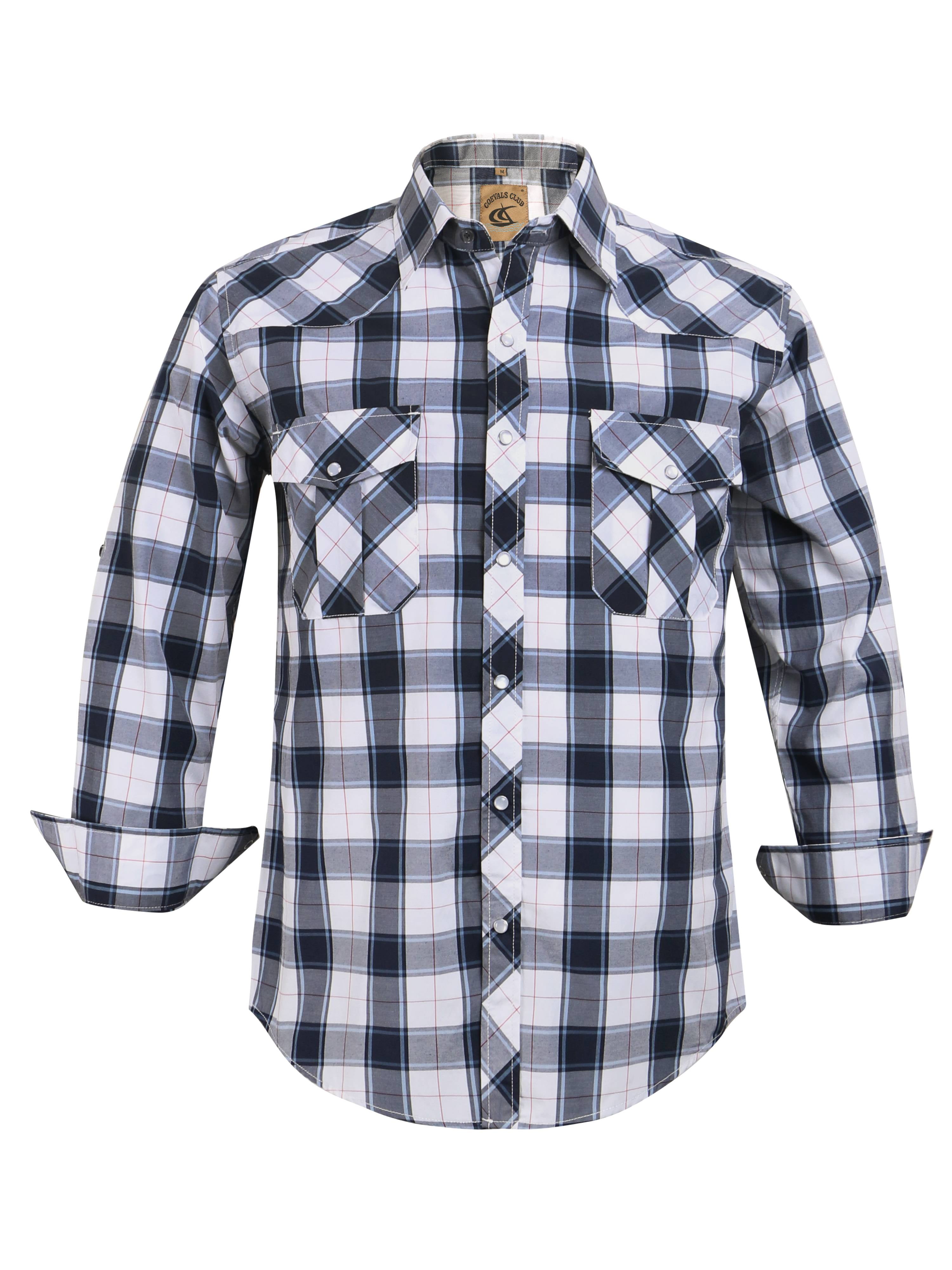 Coevals Club Men's Western Cowboy Long Sleeve Pearl Snap Casual Plaid ...