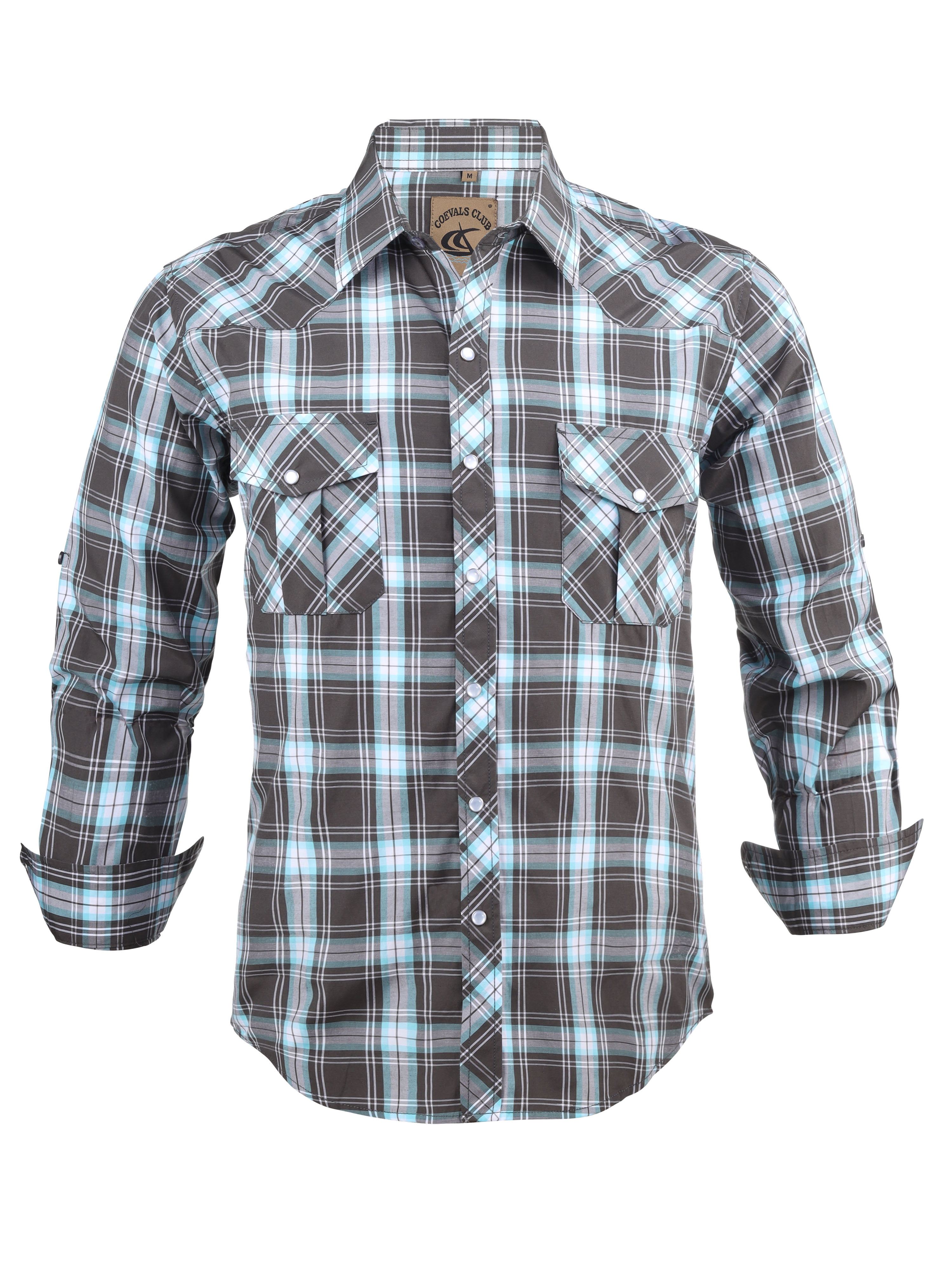 Coevals Club Men's Western Cowboy Long Sleeve Pearl Snap Plaid Work ...