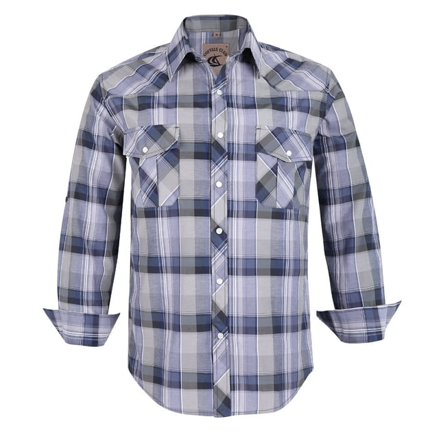Coevals Club Men's Western Cowboy Long Sleeve Pearl Snap Plaid Work ...