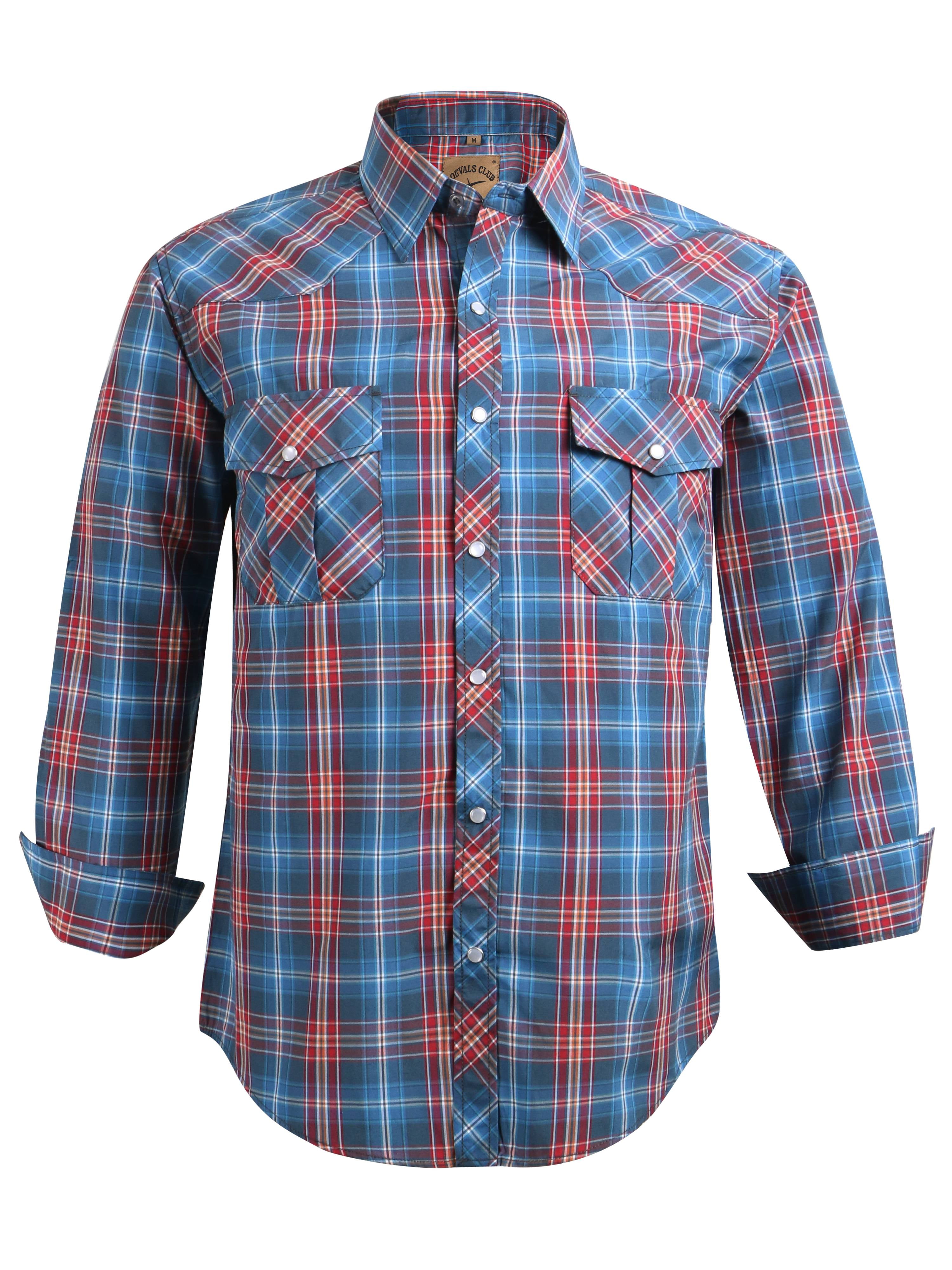 Coevals Club Men's Western Cowboy Long Sleeve Pearl Snap Plaid Work ...