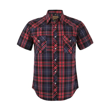 Men's Classic Short Sleeve Button-Up Shirt: Regular-fit, Casual Plaid, Double Pocket, Collared ...