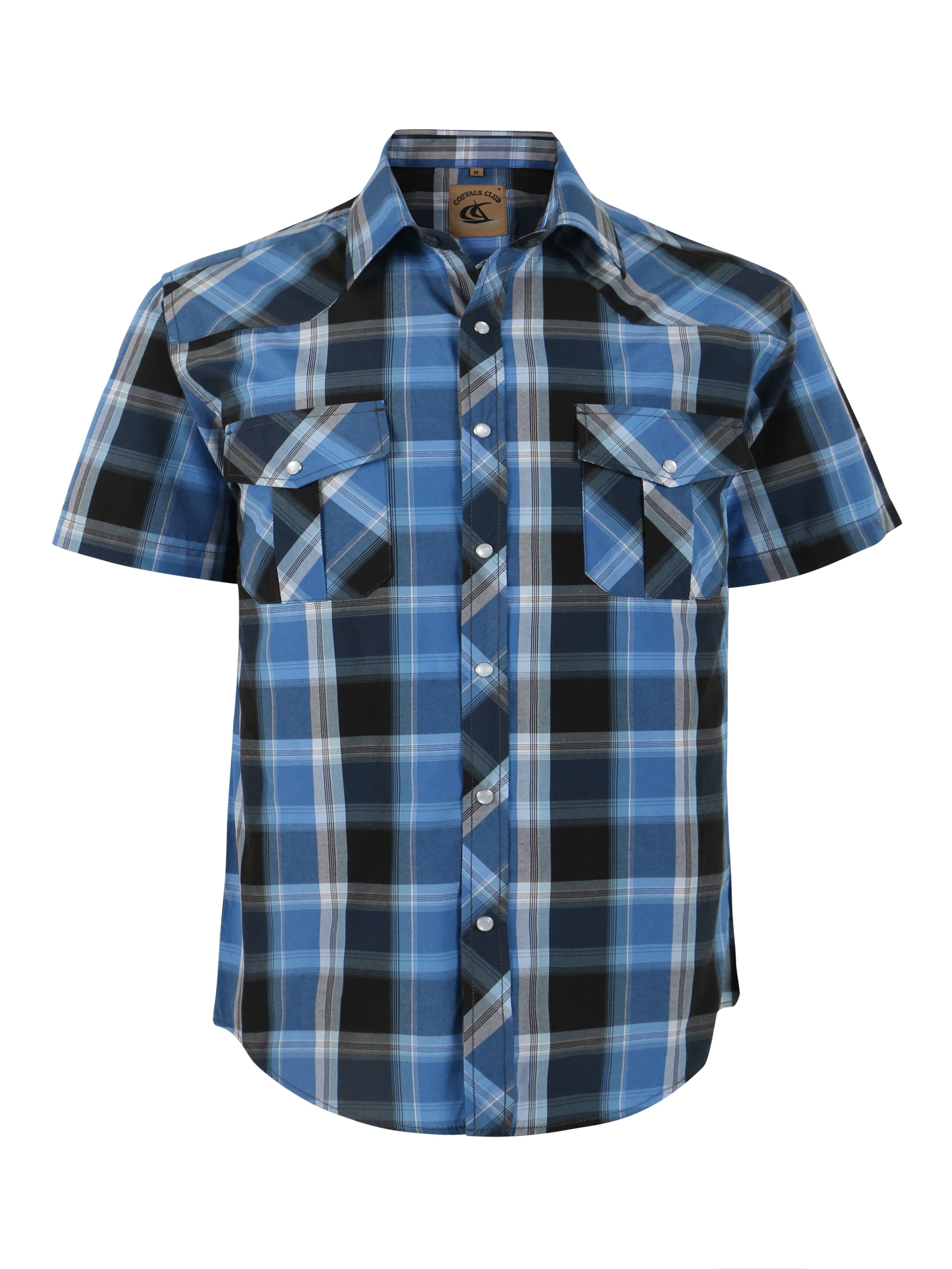 Coevals Club Men's Western Plaid Pearl Snap Short Sleeve Shirts (Bule ...