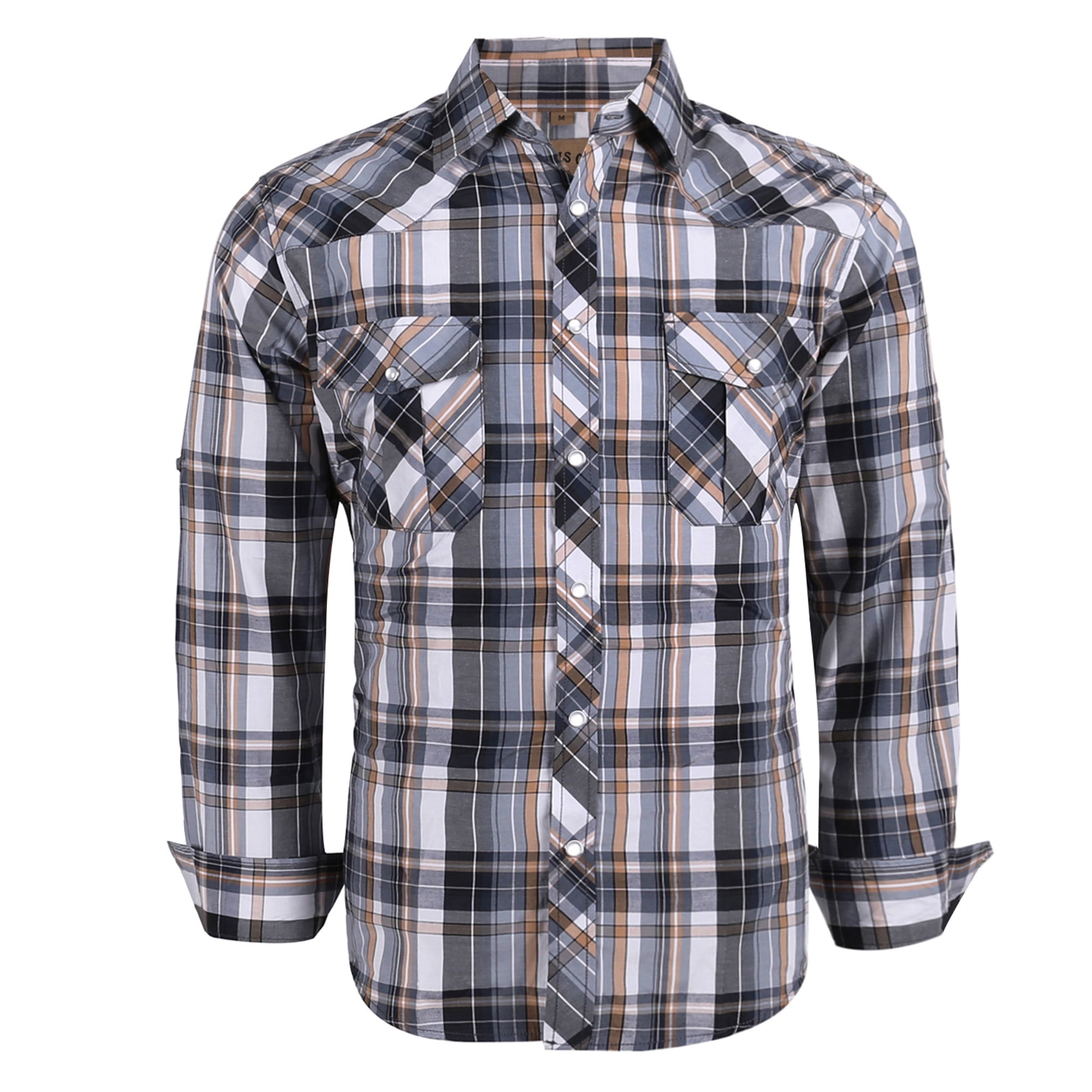 Coevals Club Men's Western Shirt Cowboy Plaid Country Pearl Snap Button ...