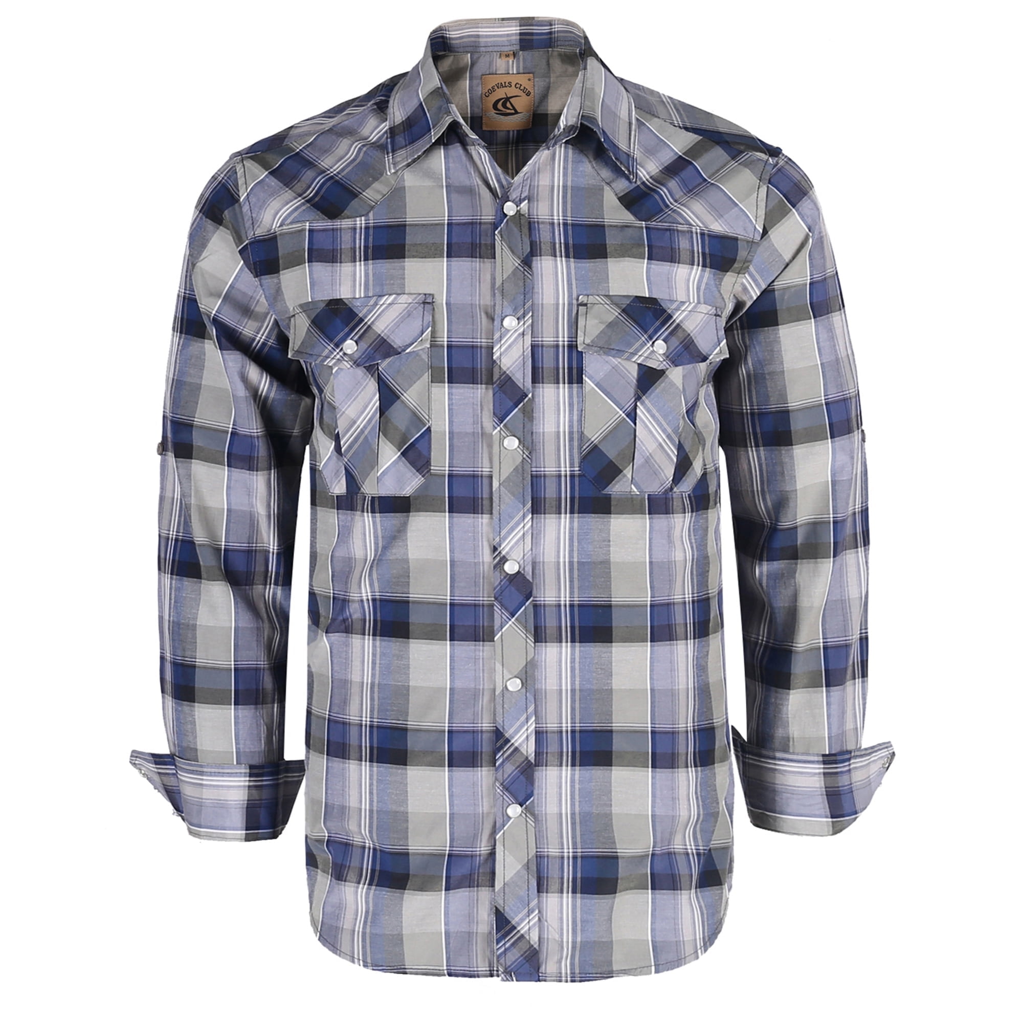 Coevals Club Men's Western Shirt Cowboy Plaid Country Pearl Snap Button ...