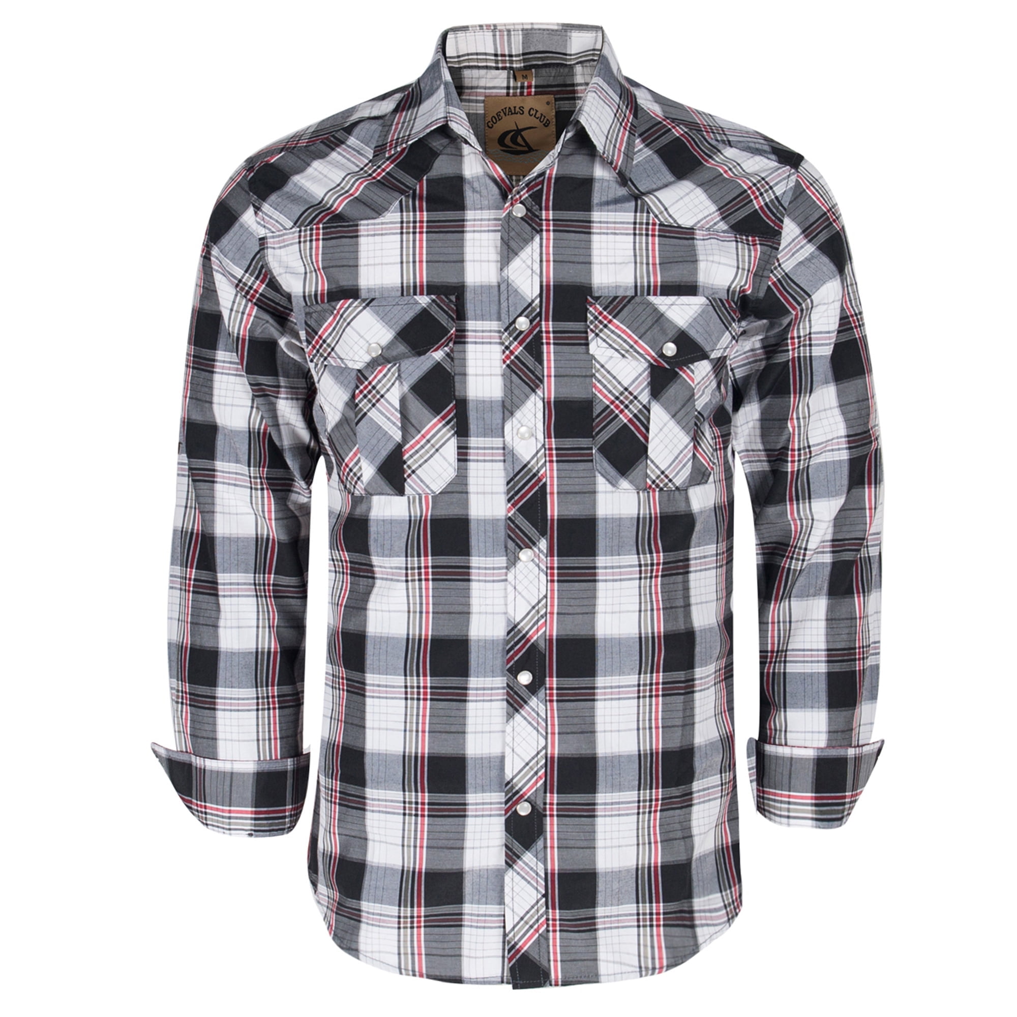Coevals Club Men's Western Shirt Cowboy Plaid Country Pearl Snap Button ...