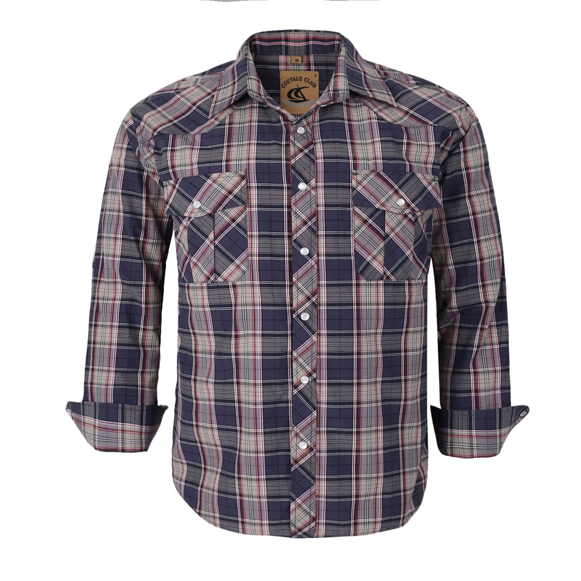 Coevals Club Men's Western Shirt Cowboy Plaid Country Pearl Snap Button ...