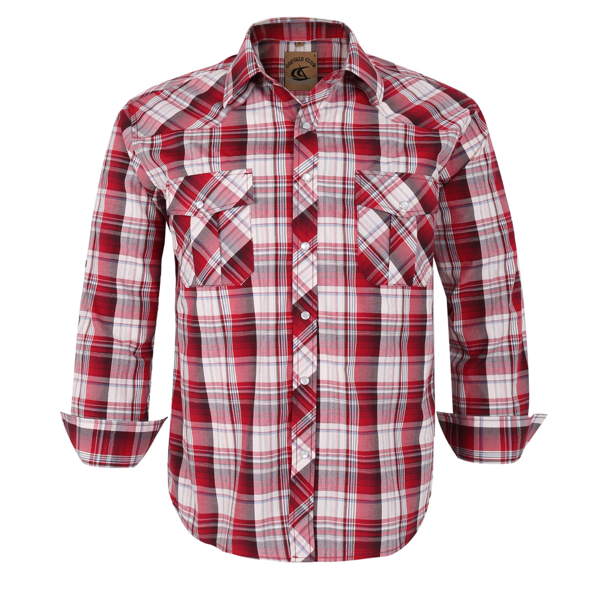 Coevals Club Men's Western Shirt Cowboy Plaid Country Pearl Snap Button ...