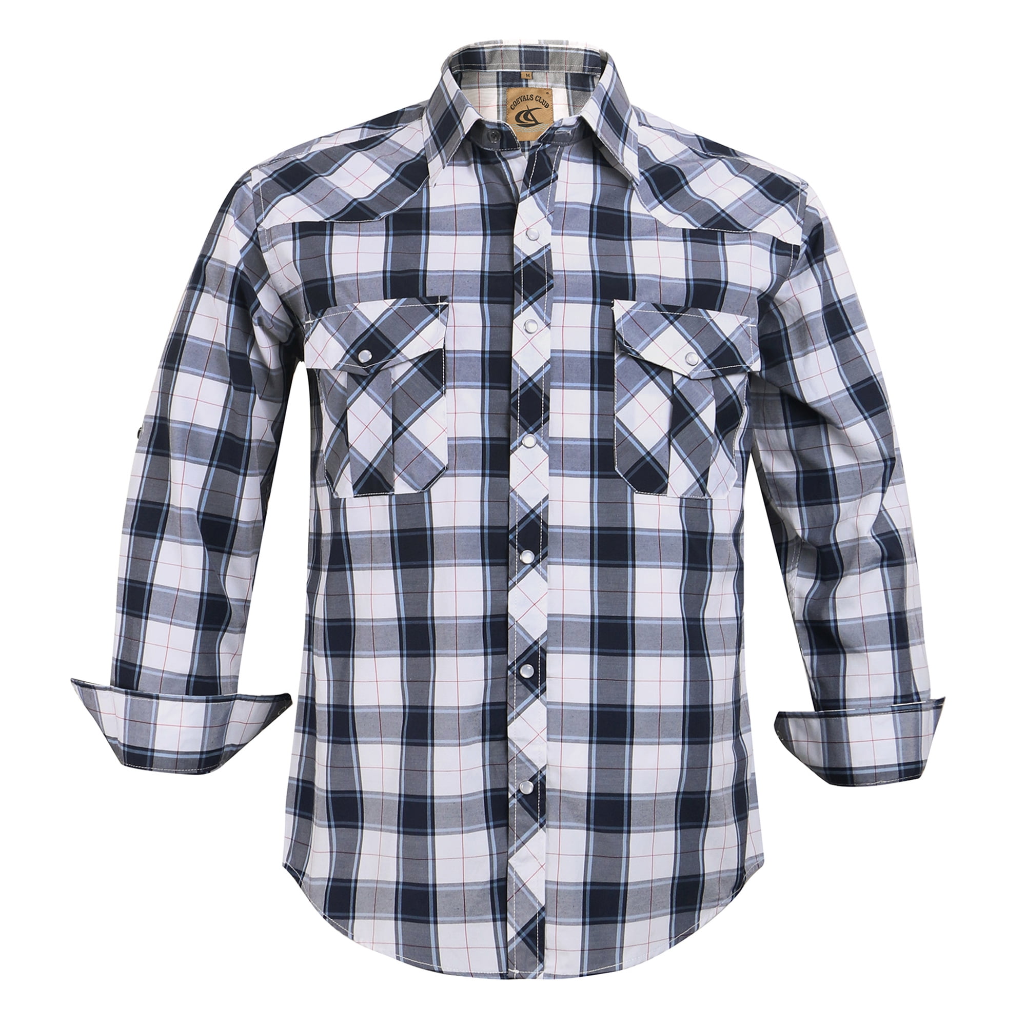 Coevals Club Men's Western Shirt Cowboy Plaid Country Pearl Snap Button ...