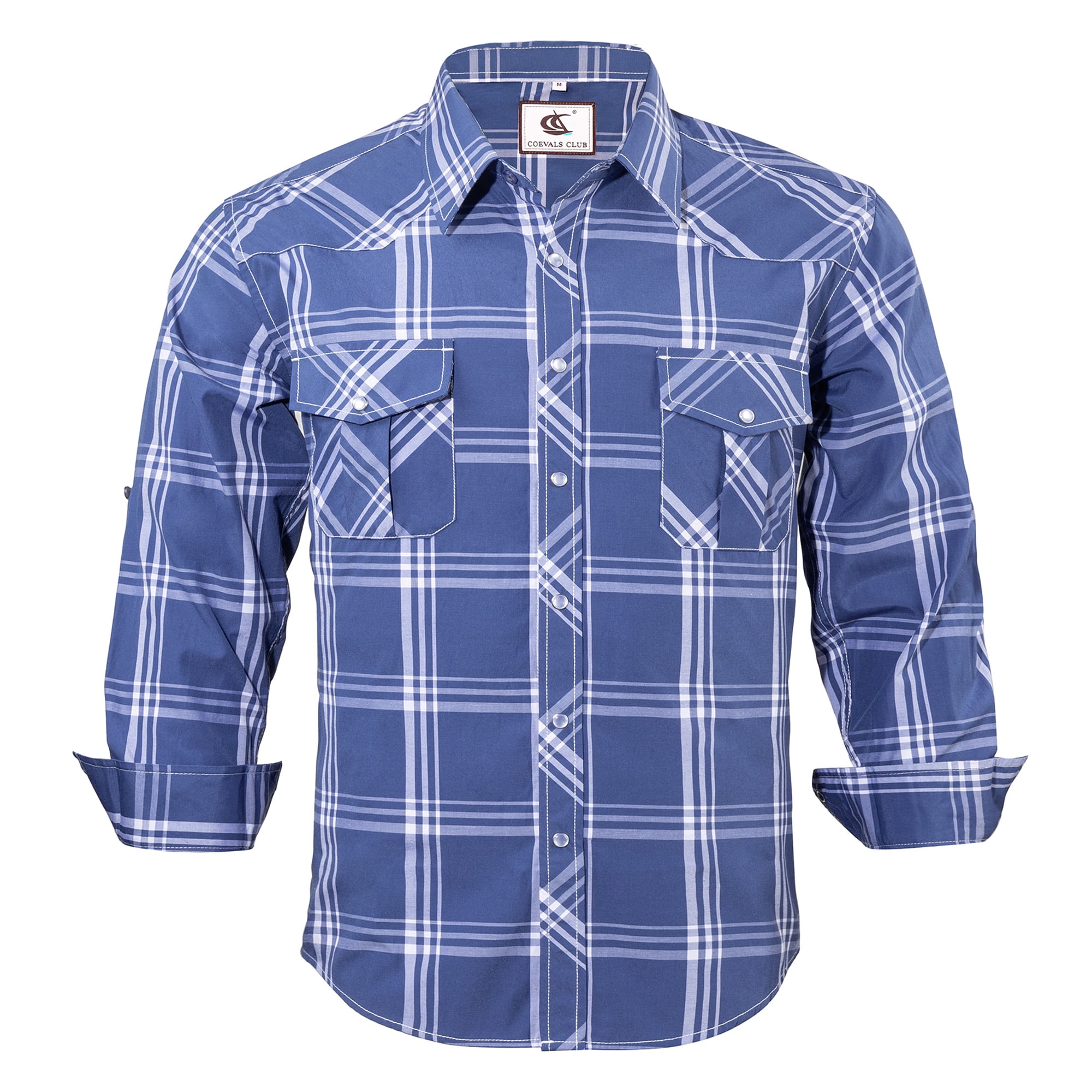 Coevals Club Men's Western Shirt Cowboy Plaid Country Pearl Snap Button ...