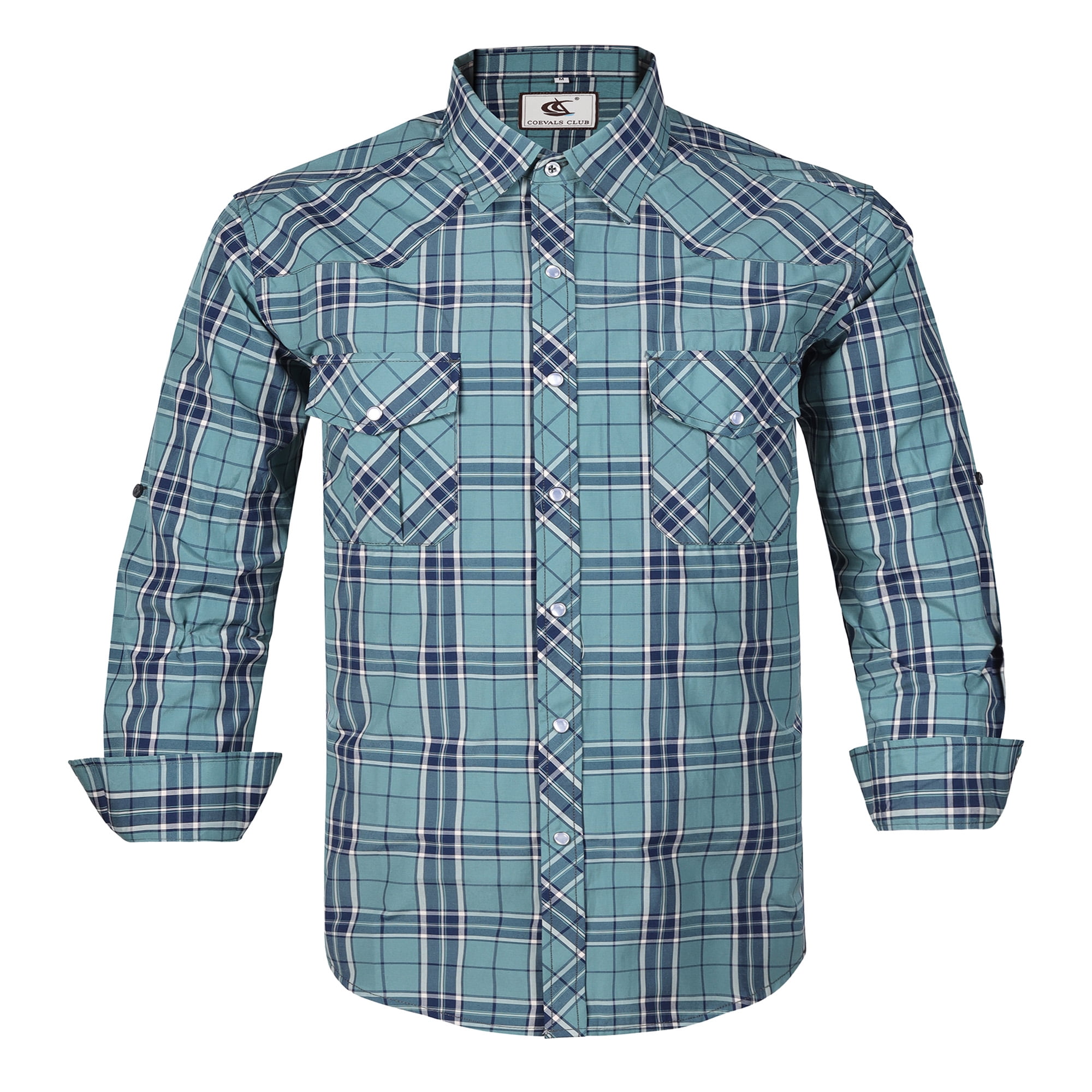 Coevals Club Men's Western Shirt Cowboy Plaid Country Pearl Snap Button ...