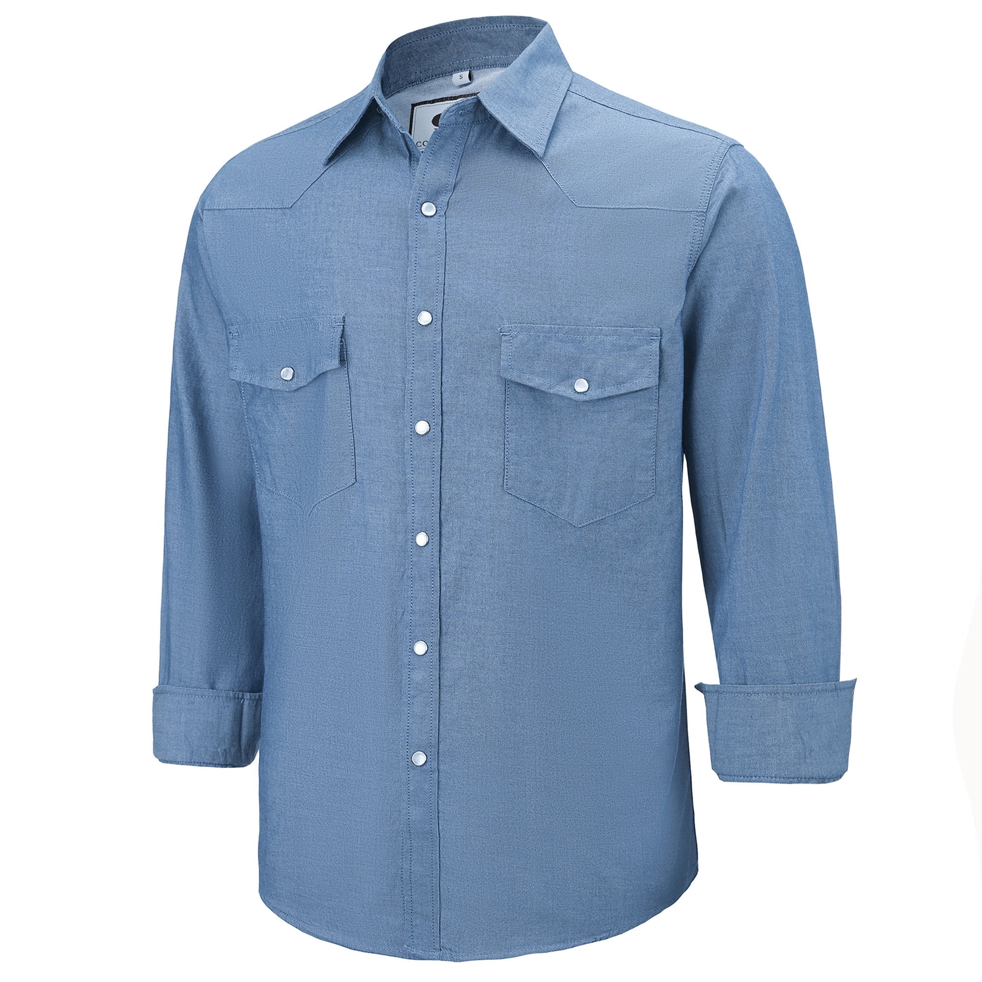 Coevals Club Mens Denim Pearl Snap Western Cowboy Work Cotton Button up ...