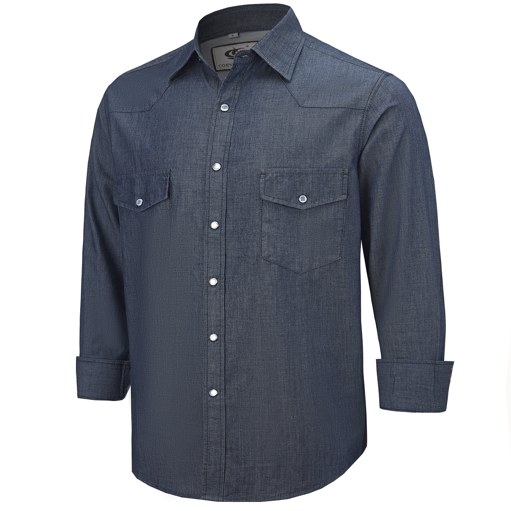Coevals Club Mens Denim Pearl Snap Western Cowboy Work Cotton Button up ...