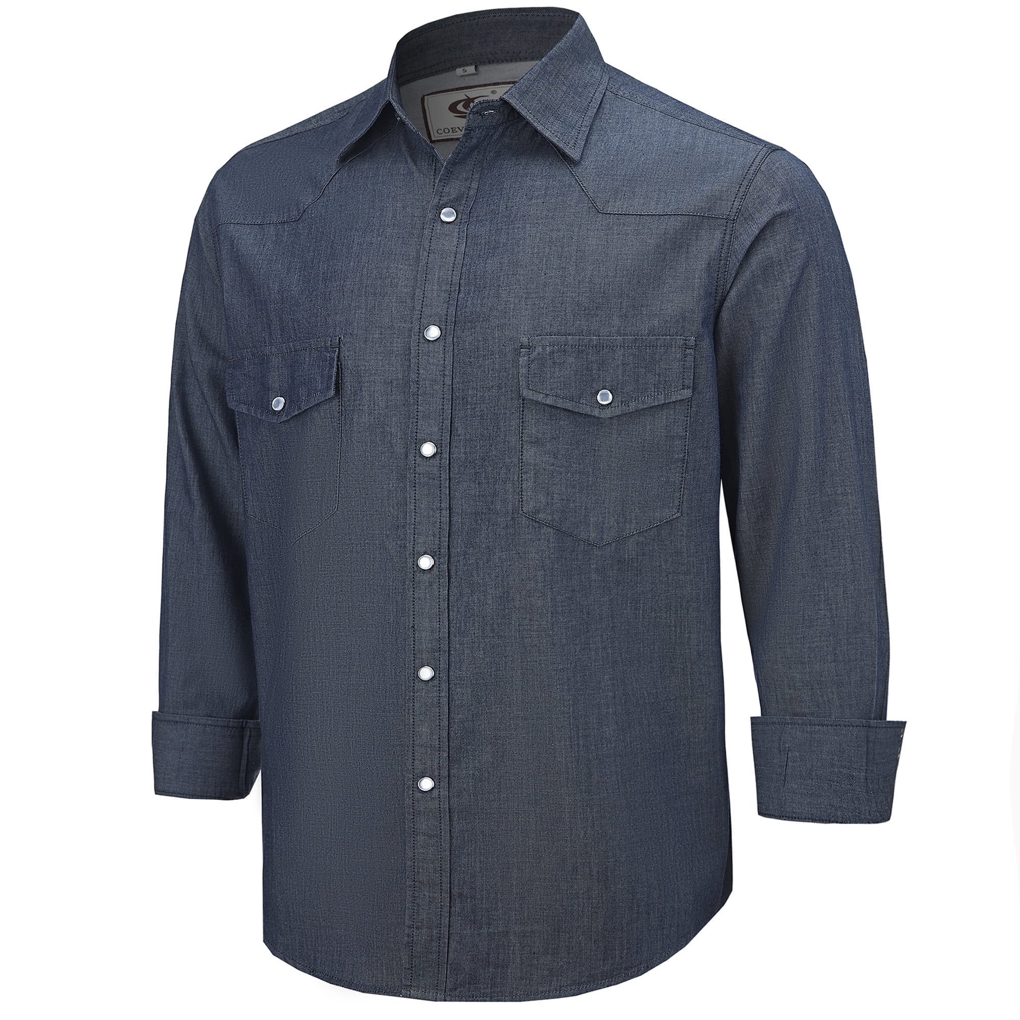 Coevals Club Mens Denim Pearl Snap Western Cowboy Work Cotton Button up ...