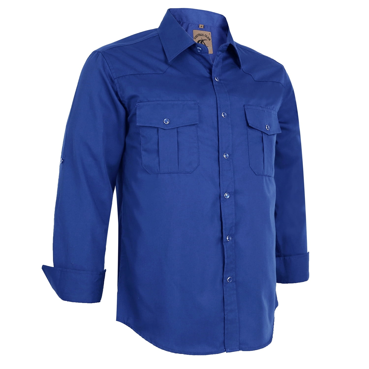 Coevals Club Mens Pearl Snap Solid Western Cowboy Button-Up Dress Long ...