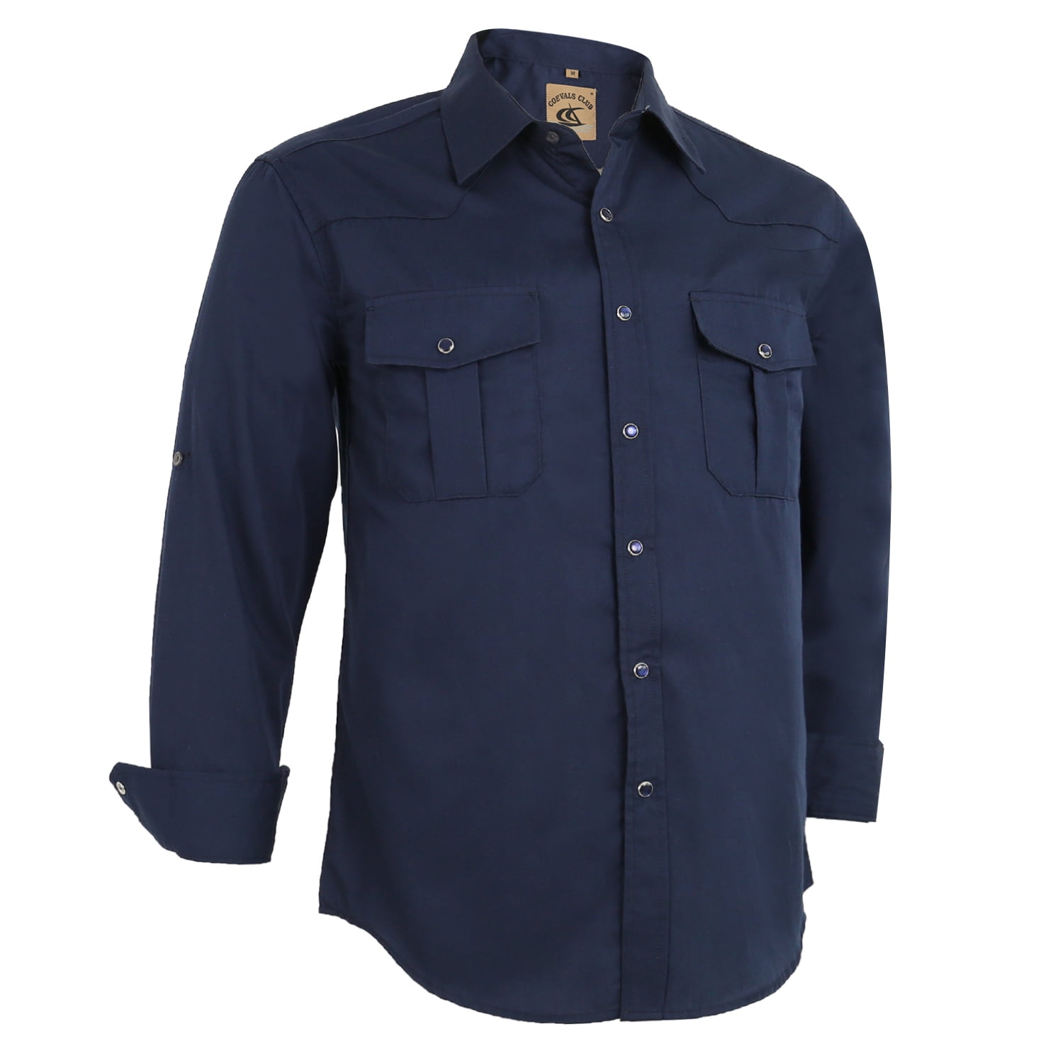 Coevals Club Mens Pearl Snap Solid Western Cowboy Button Up Dress Long ...