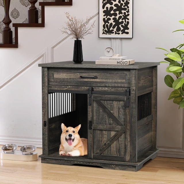 Coewske 31 inch Farmhouse Dog Crate Furniture Wooden Dog Kennel Cage ...