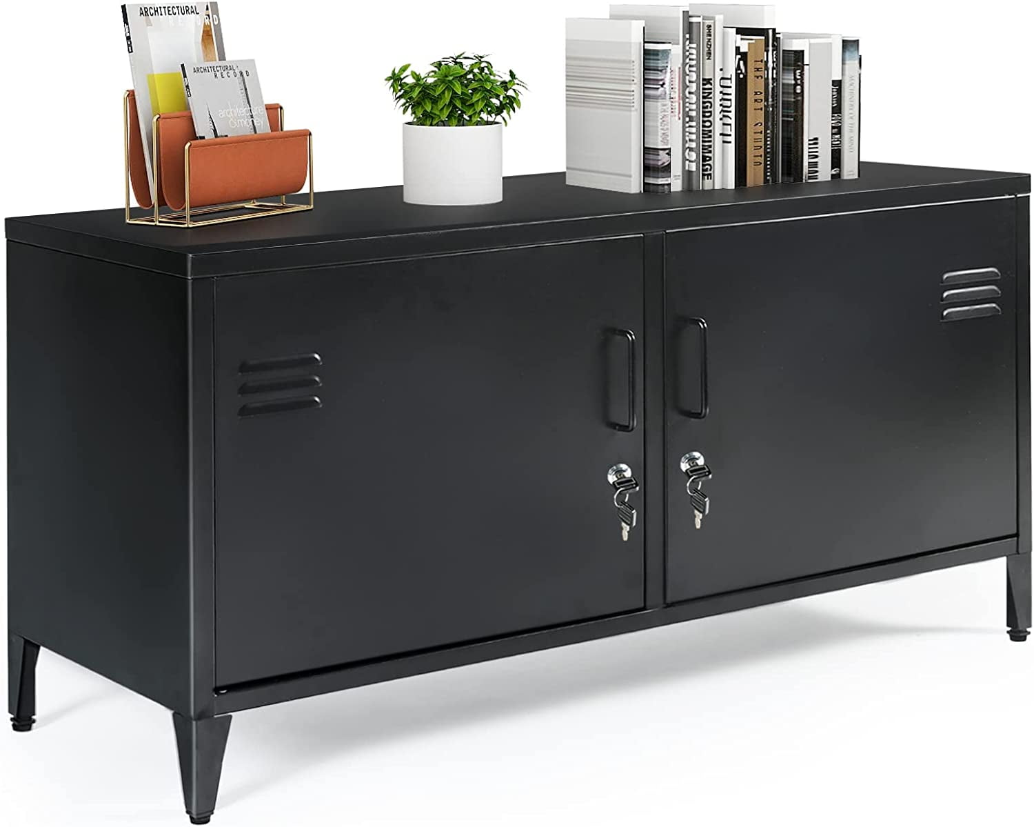 Coewske 42 inch Lockable Metal Storage Cabinet with 2 Shelves for ...