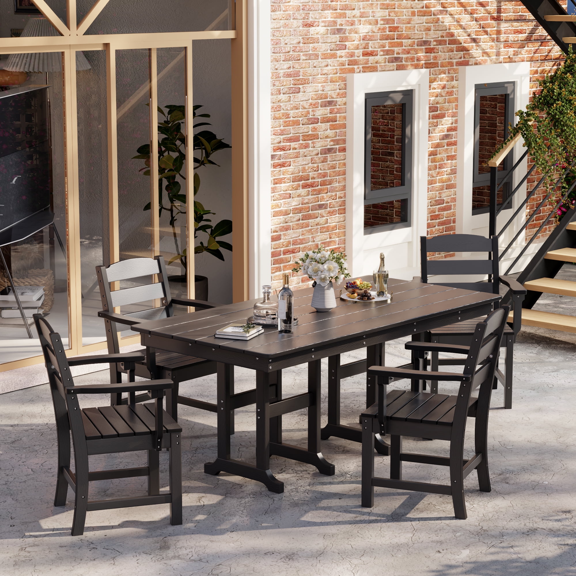 Coewske 5PCS HDPE Patio Dining Set All Weather Outdoor Table & 4 Chairs ...