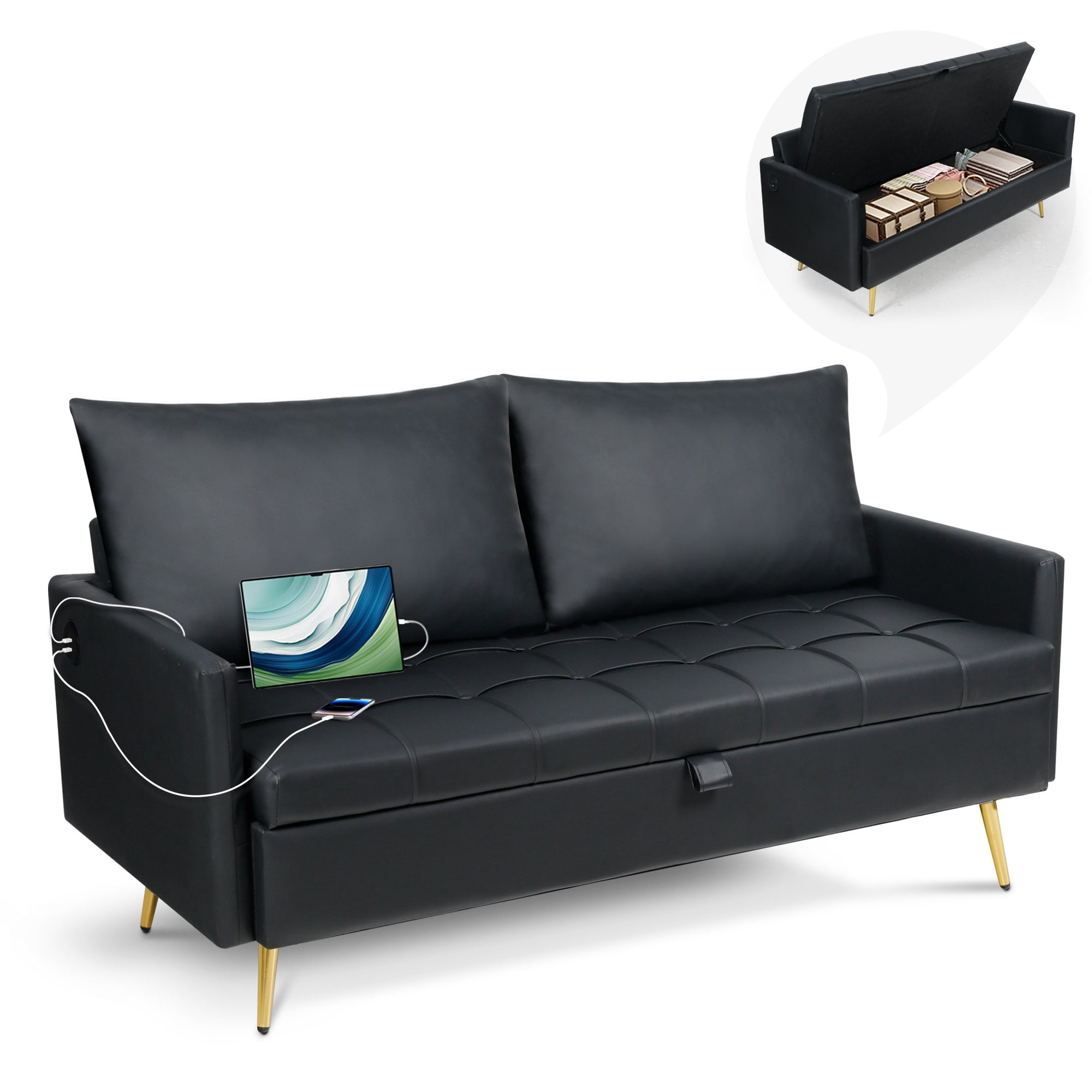Free Shipping! Coewske 60'' W Leather Loveseat Sofa Couch w/ Storage ...