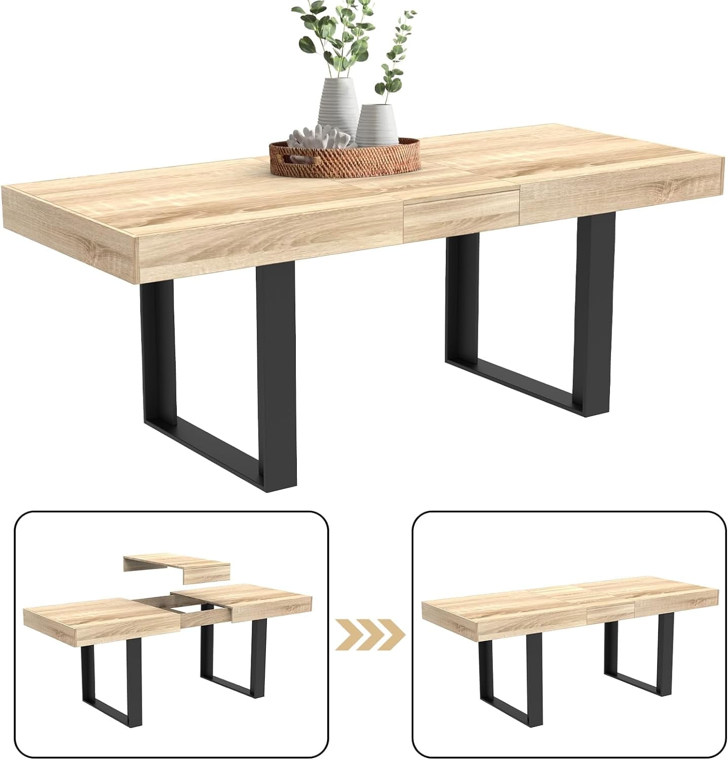 Coewske 63'' - 79'' Wooden Extendable Dining Table Modern Rustic ...