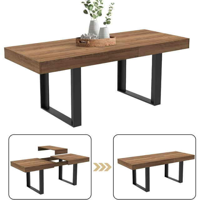 Coewske 63'' - 79'' Wooden Extendable Dining Table Modern Rustic ...