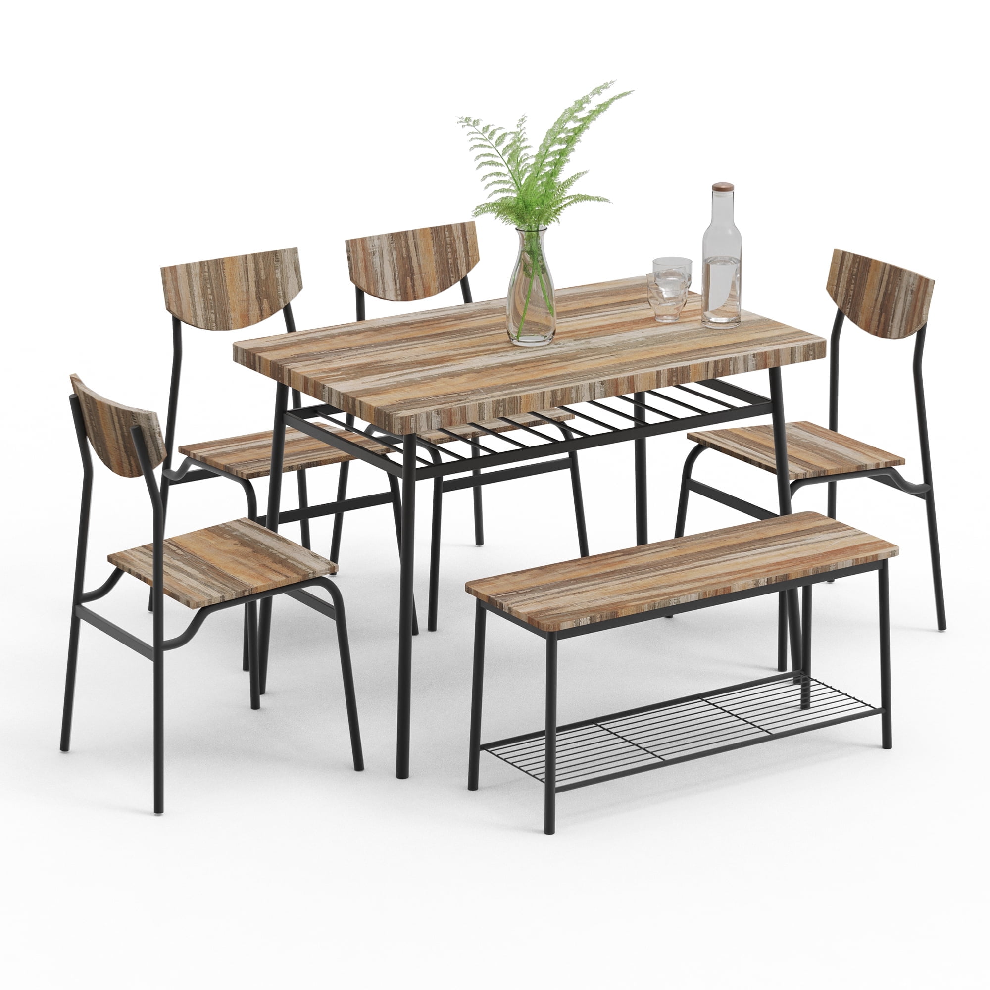 Coewske 6PCS Dining Set for 6, Rustic MDF Table and Chairs, Industrial ...