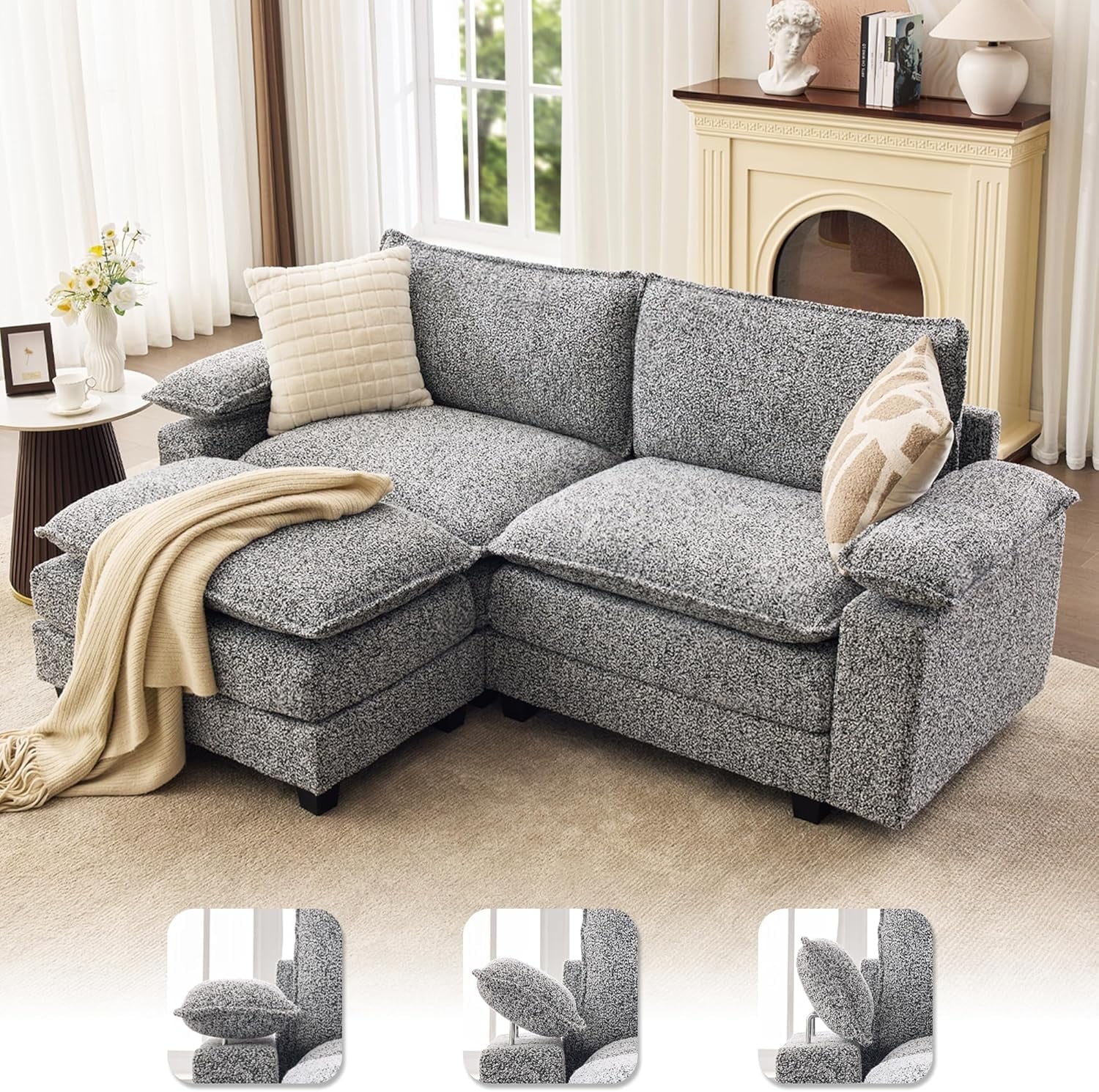Coewske 89'' Kapok Fiber Sectional Sofa Couch w/ Ottoman Adjustable ...