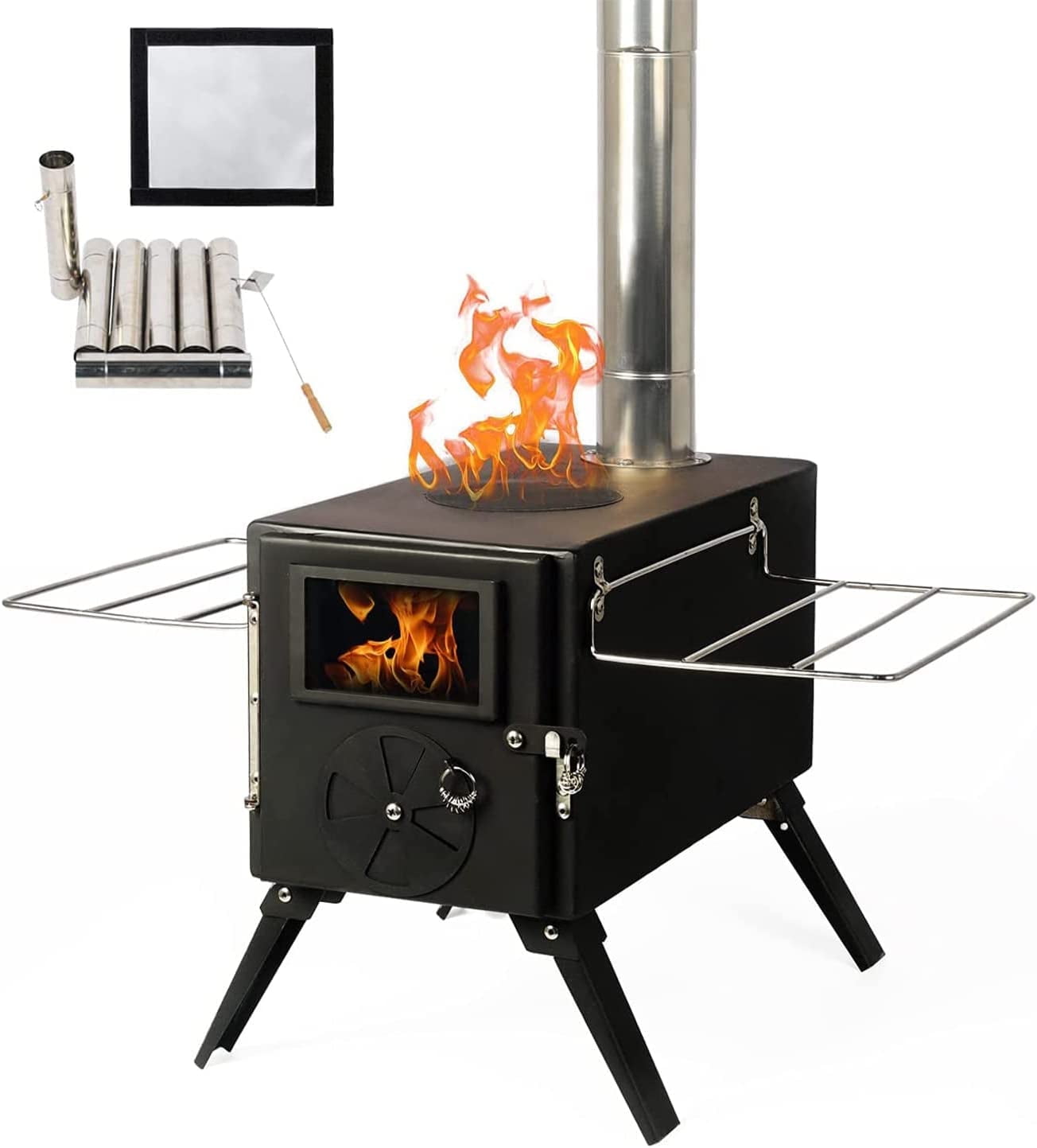 Coewske Foldable Steel Camping Stove with Chimney Pipes for Outdoor ...