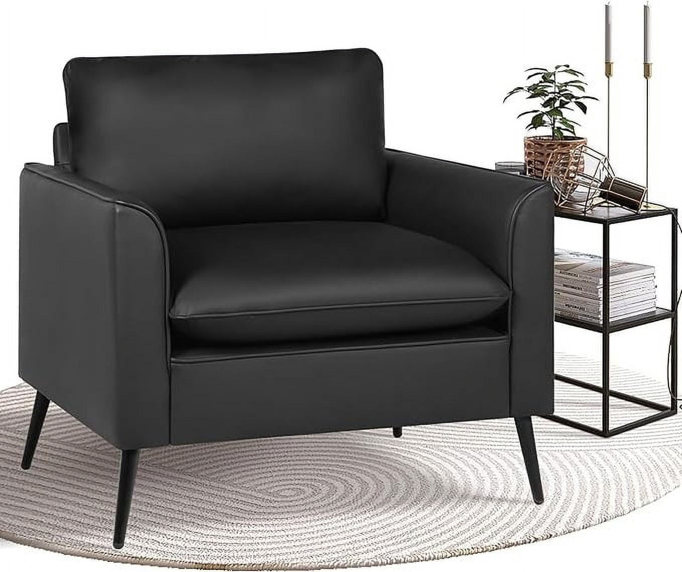 Coewske Modern Faux Leather Accent Chair Comfy Single Sofa Chair for ...