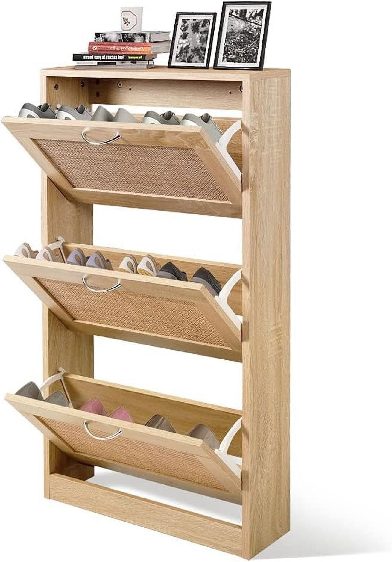 Coewske Slim 3 Tier Entryway Shoe Cabinet Narrow Wooden Storage Shoe ...