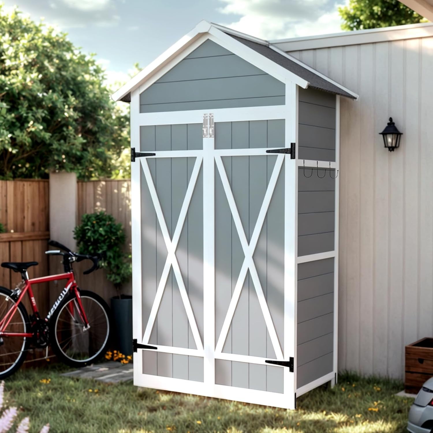Coewske Weather-Resistant Outdoor Storage Shed w/ Lockable Door Wooden ...
