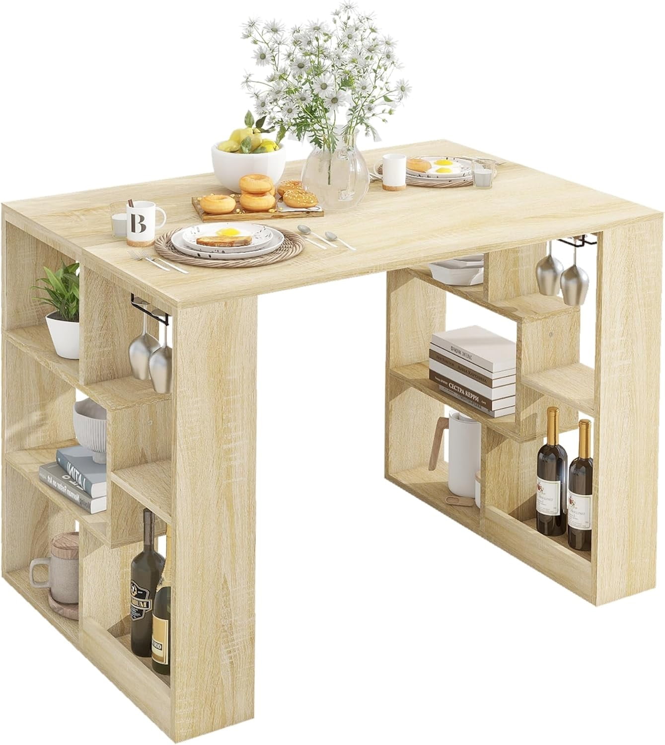 Coewske Wooden Dining Table Small Rectangle Kitchen Table w/ Storage ...