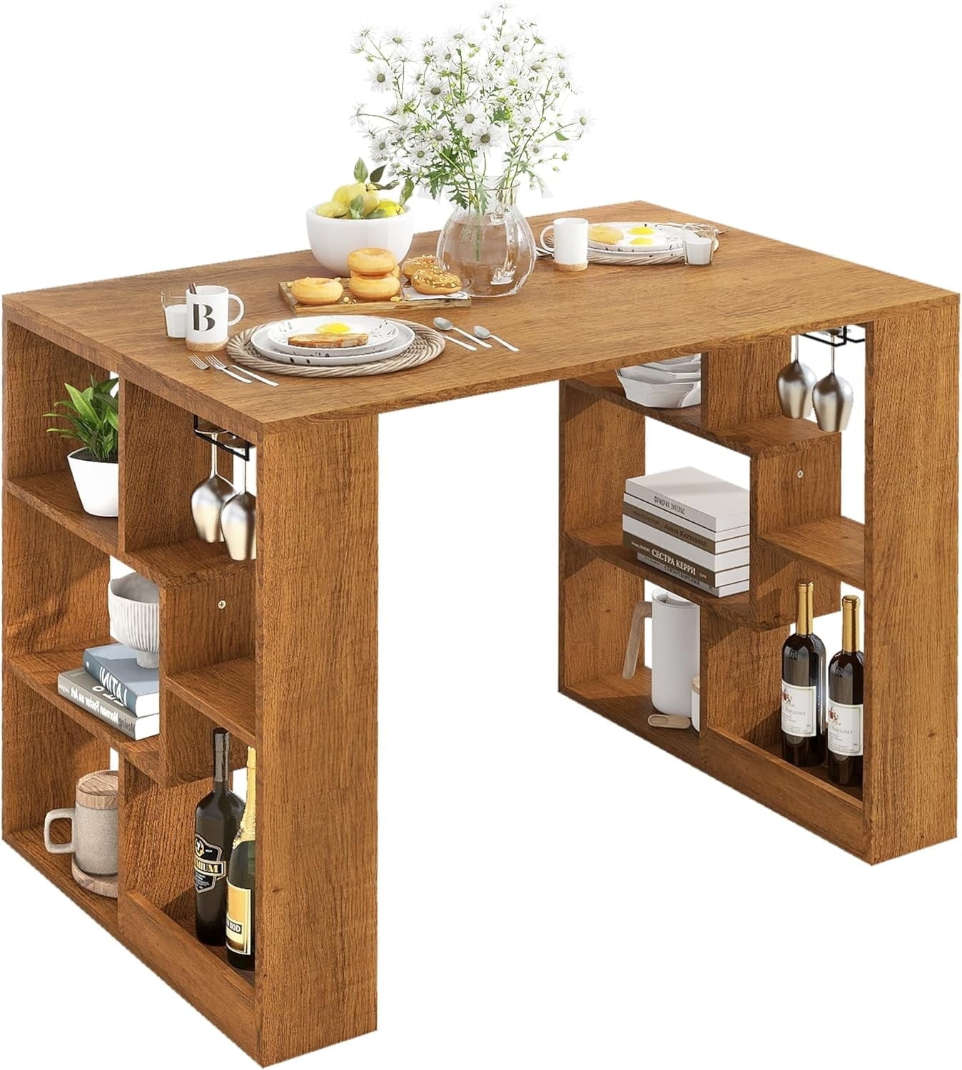 Coewske Wooden Dining Table Small Rectangle Kitchen Table w/ Storage ...