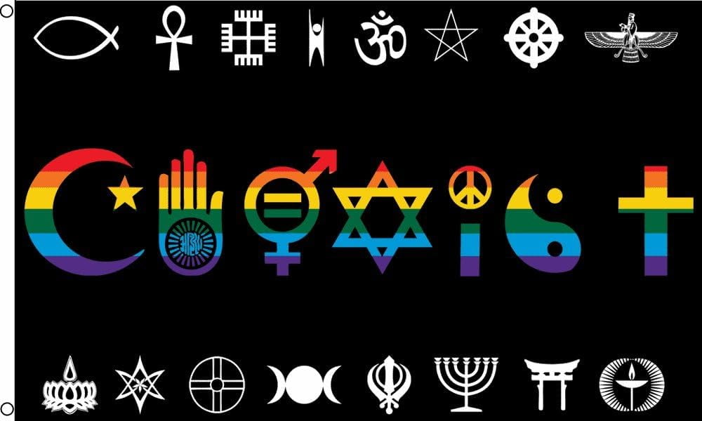 Coexist Rainbow Flag Banner Gay Rights Peace Religious Symbols ...