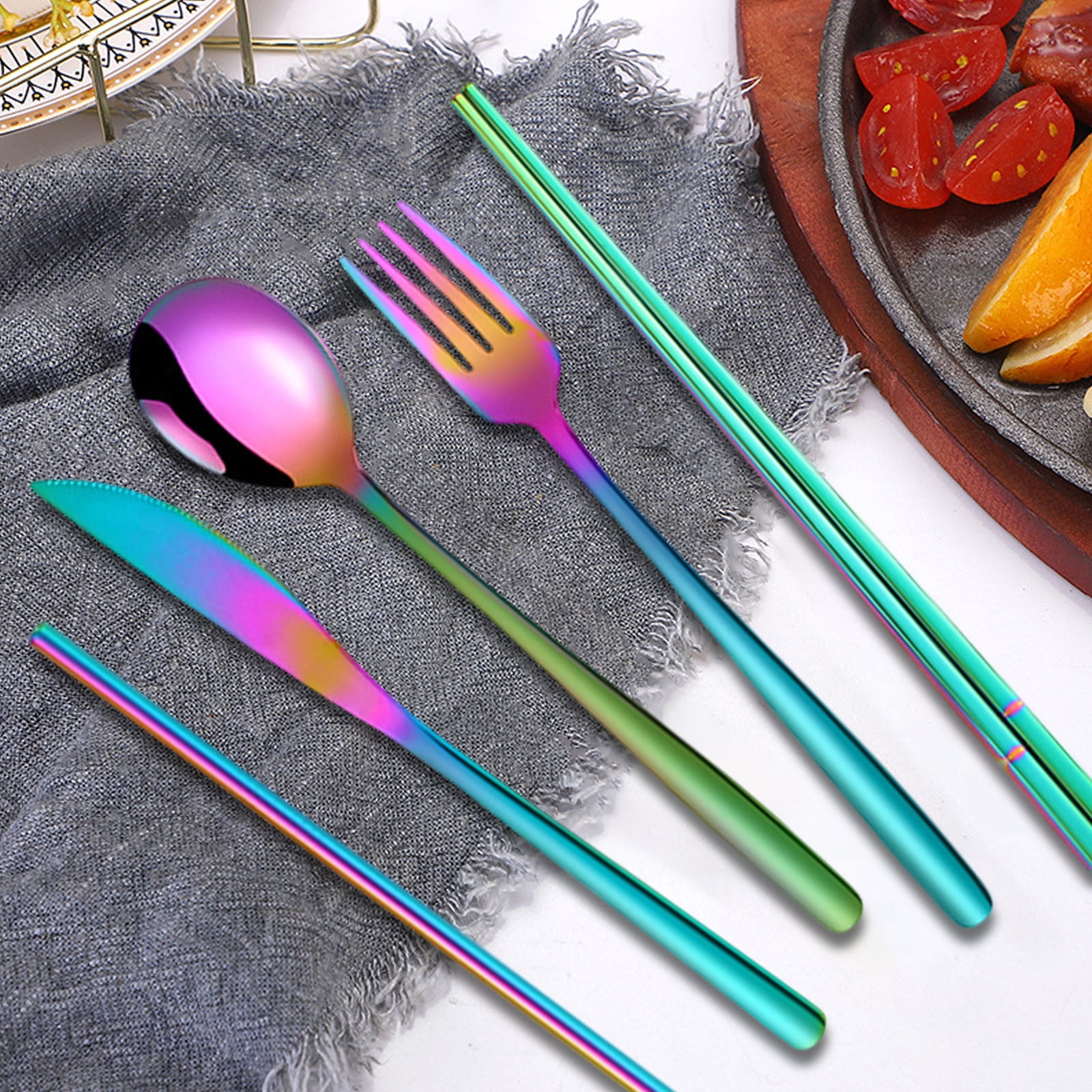 CofeeMO 7 Pieces Stainless Steel Flatware Set Portable Reusable Cutlery ...