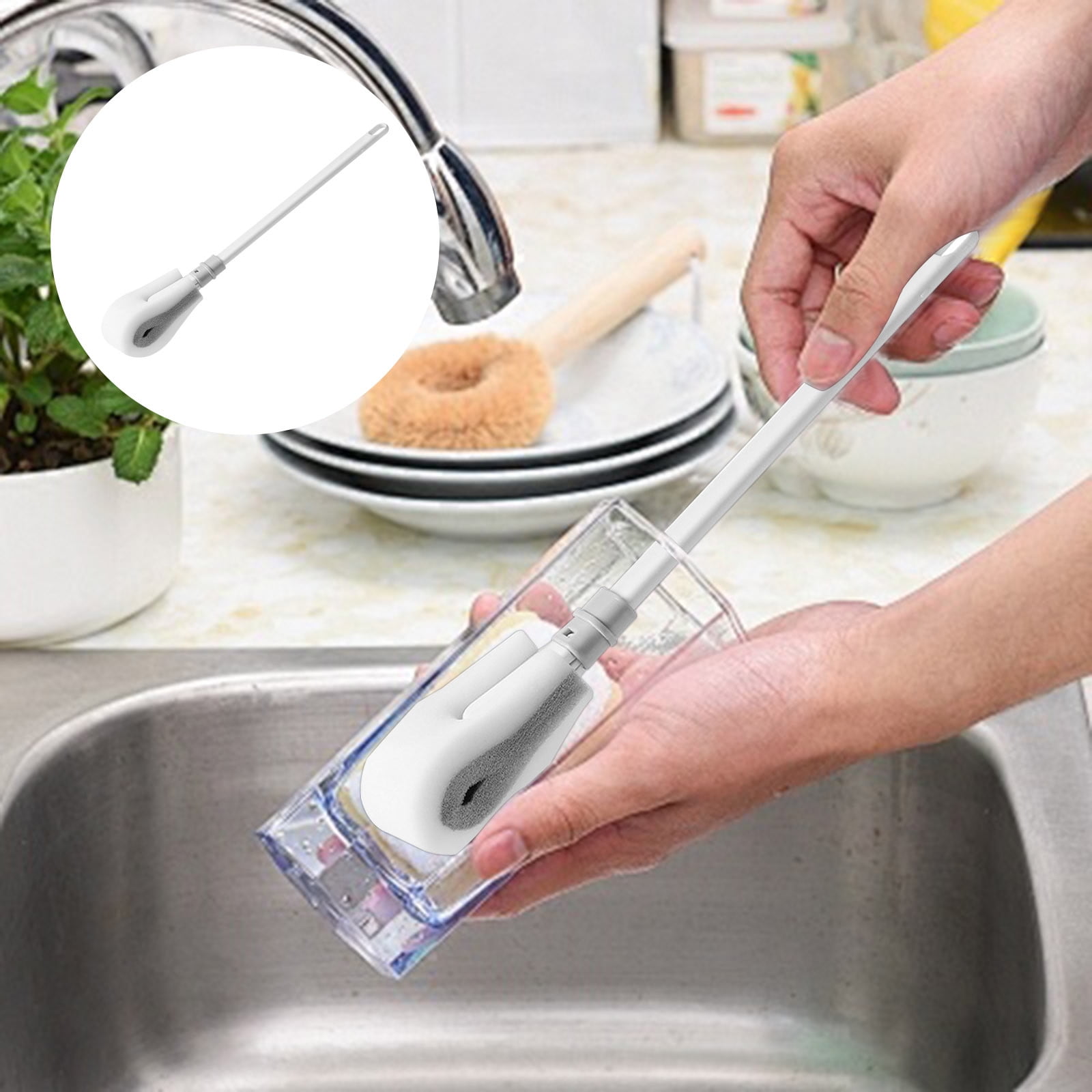 CofeeMO Sponge Bottle Dish Brush With Handle, 10" Non-Scratch Washing ...