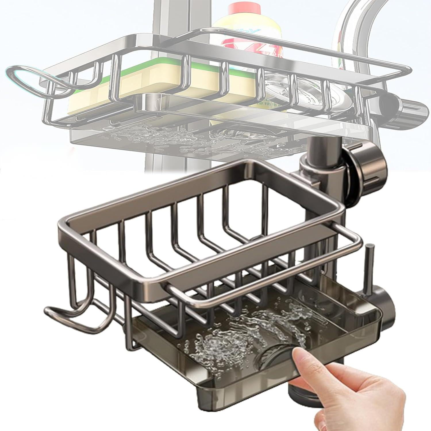 Cofeficent Kitchen Sink Faucet Organizer, 2-Tier Storage Rack with Drip ...