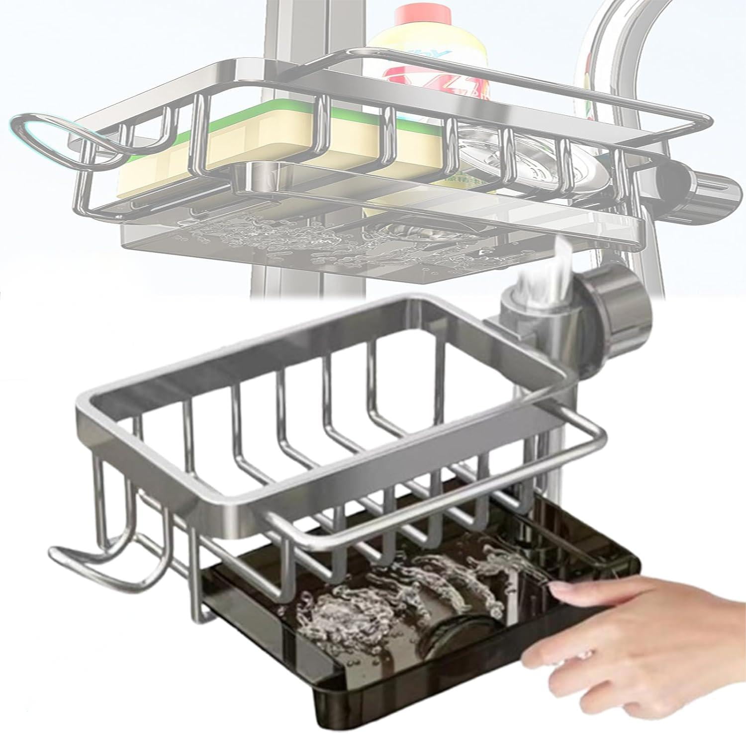 Cofeficent Kitchen Sink Faucet Organizer, 2-Tier Storage Rack with Drip ...