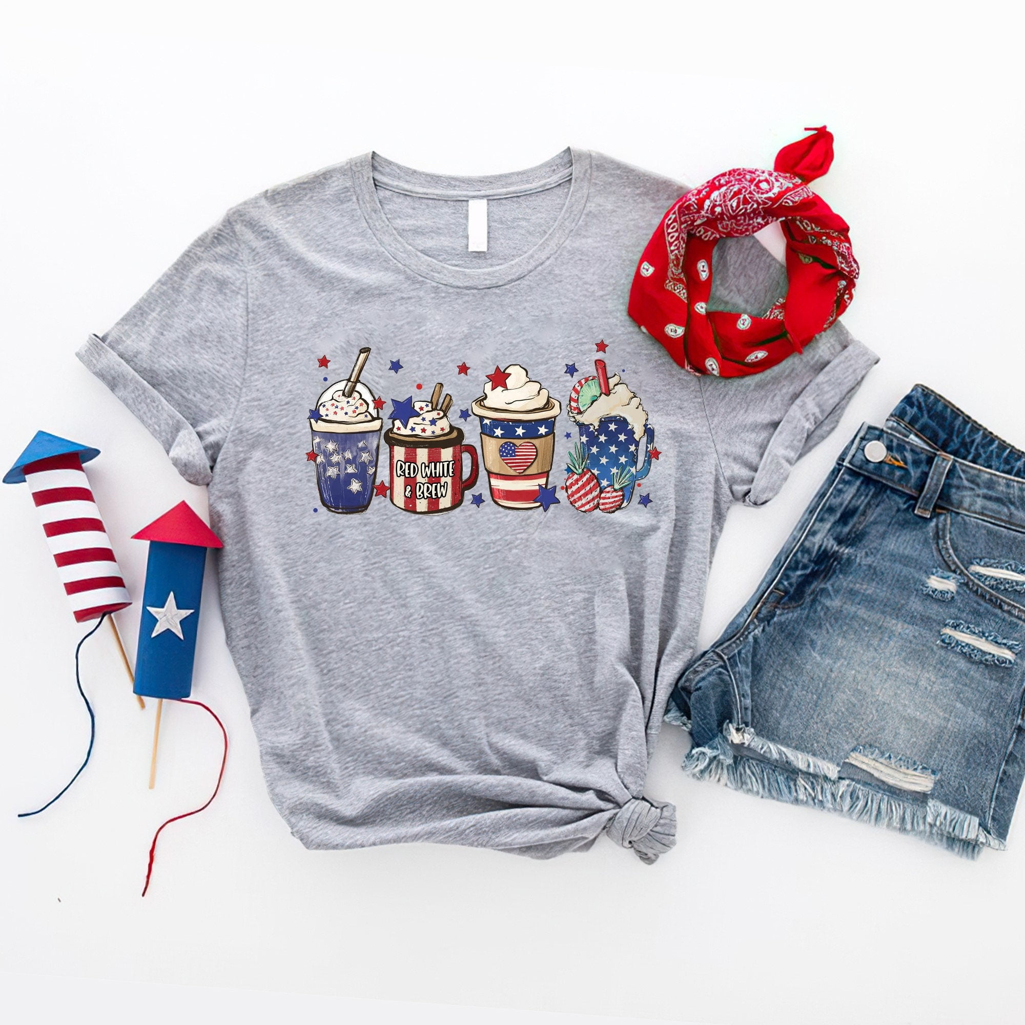 Coffe Cup American Shirt, Coffee Latte Shirt, Cute Shirt, 4th of July Shirt, American Fami ...