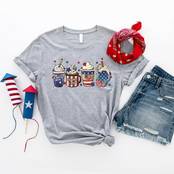 Coffe Cup American Shirt, Coffee Latte Shirt, Cute Shirt, 4th of July ...