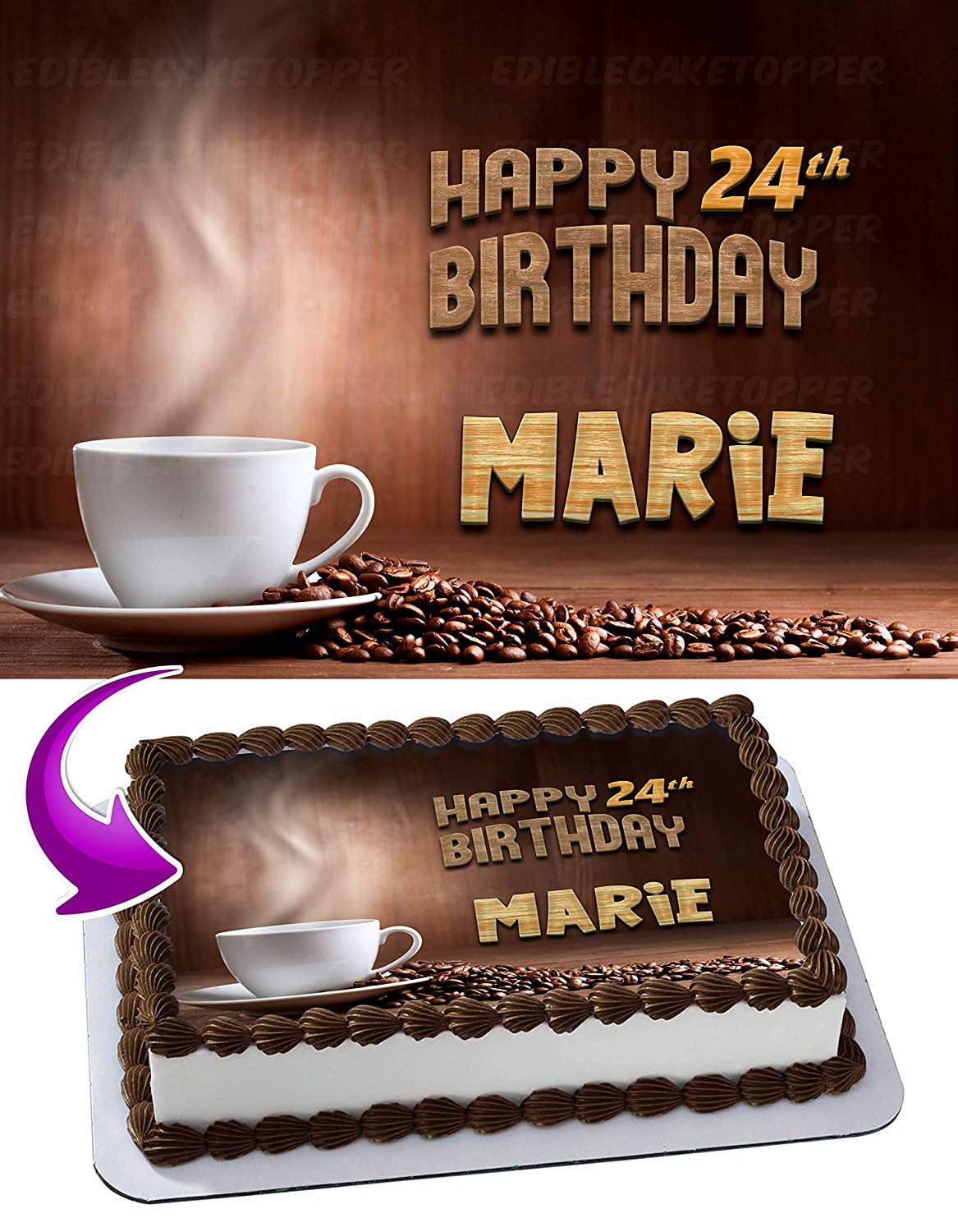 Coffe Edible Cake Image Topper Personalized Picture 1/4 Sheet (8"x10.5 ...