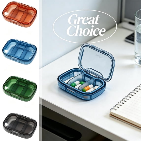 Coffee 3-Compartment Mini Pill Organizer, Airtight Semi-Transparent ...