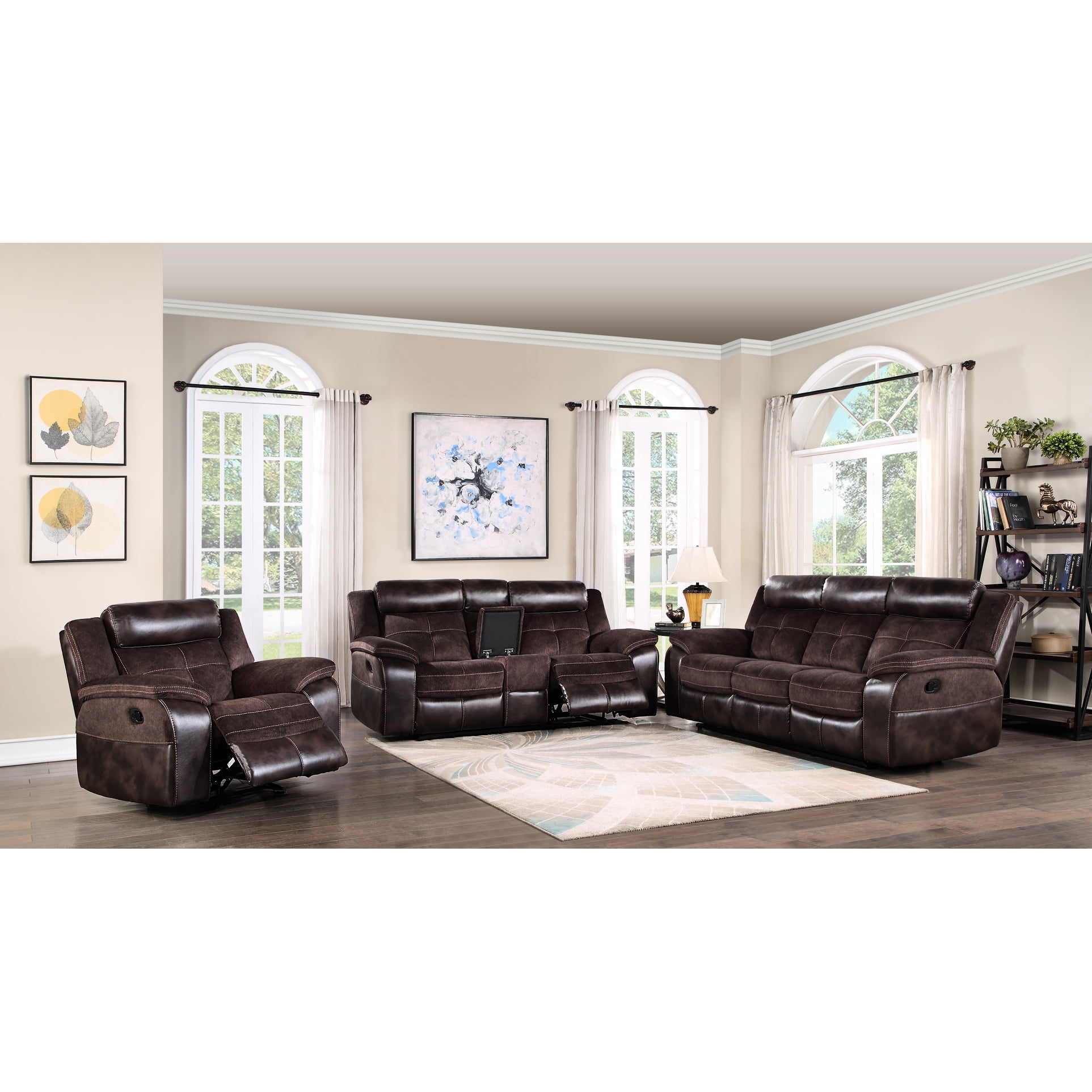 Coffee 3 Piece Living Room Collection, Manual Reclining, Two-tone ...