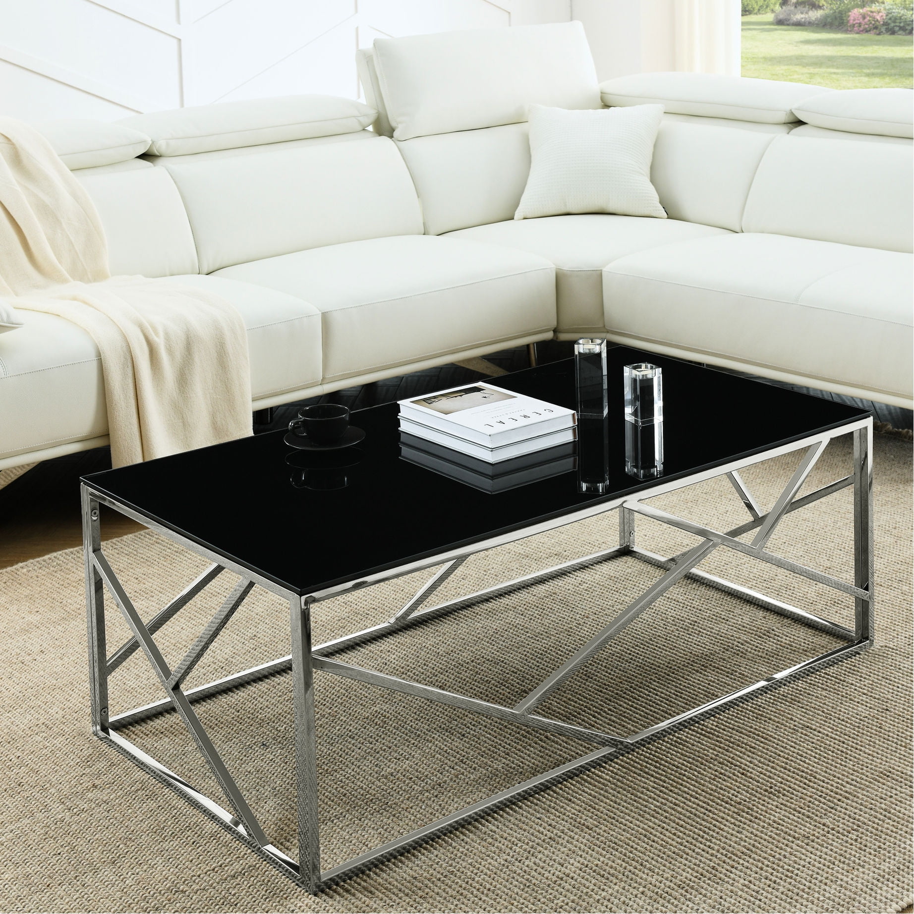 Coffee Accent Table, Rectangular Layout | Ideal for Home Office | Stainless Steel with Chrome ...