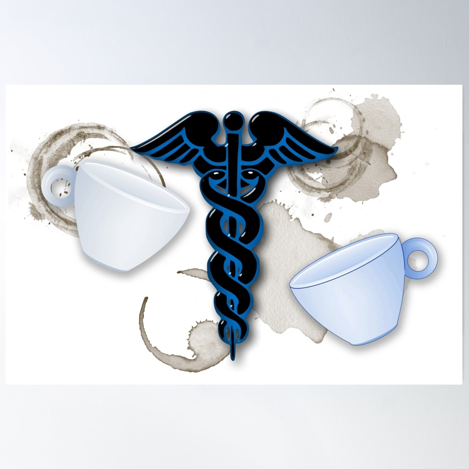 Coffee And Caduceus Poster Wall Art, Modern Wall Decor, 12x18 UNFRAMED ...