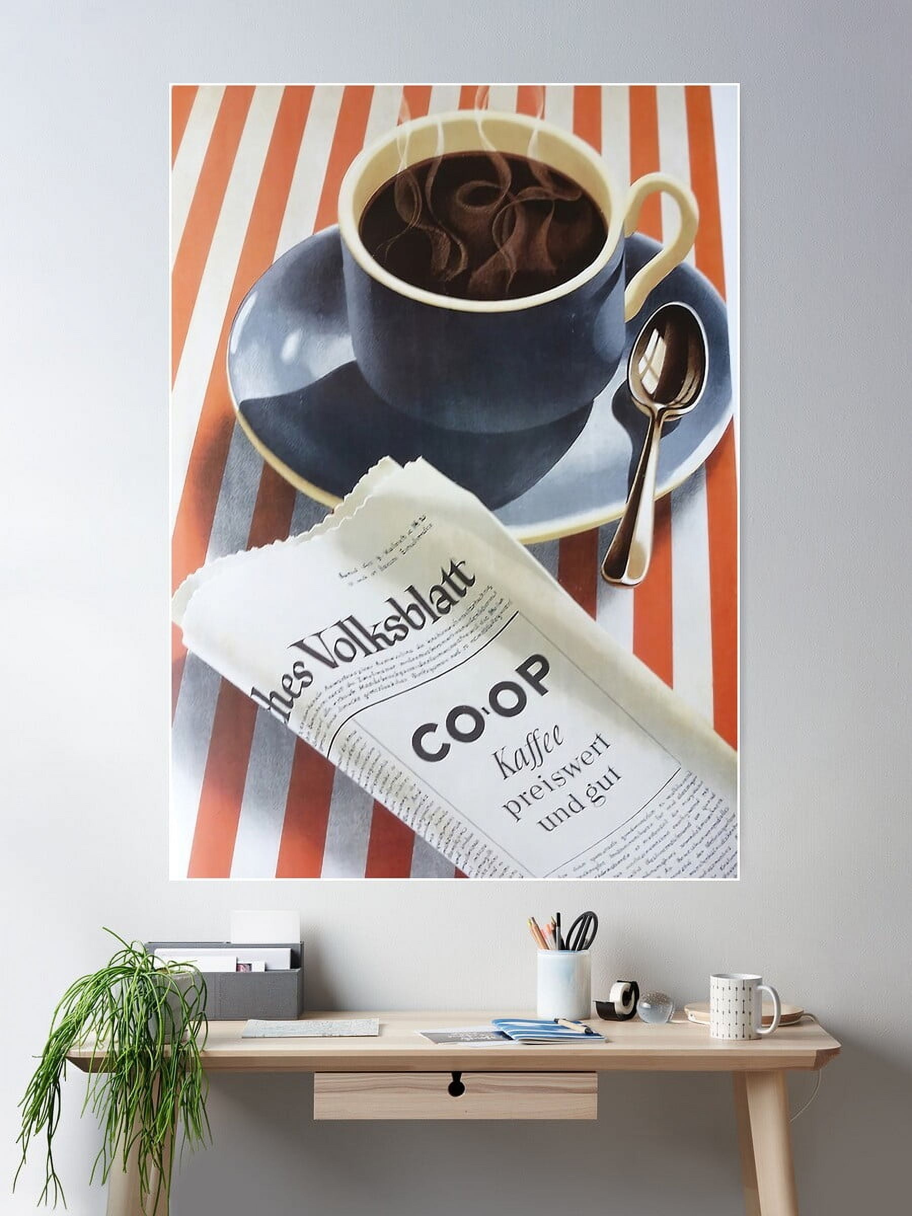 Coffee And Newspaper, Retro Vintage Beverage Poster Poster Wall Art ...