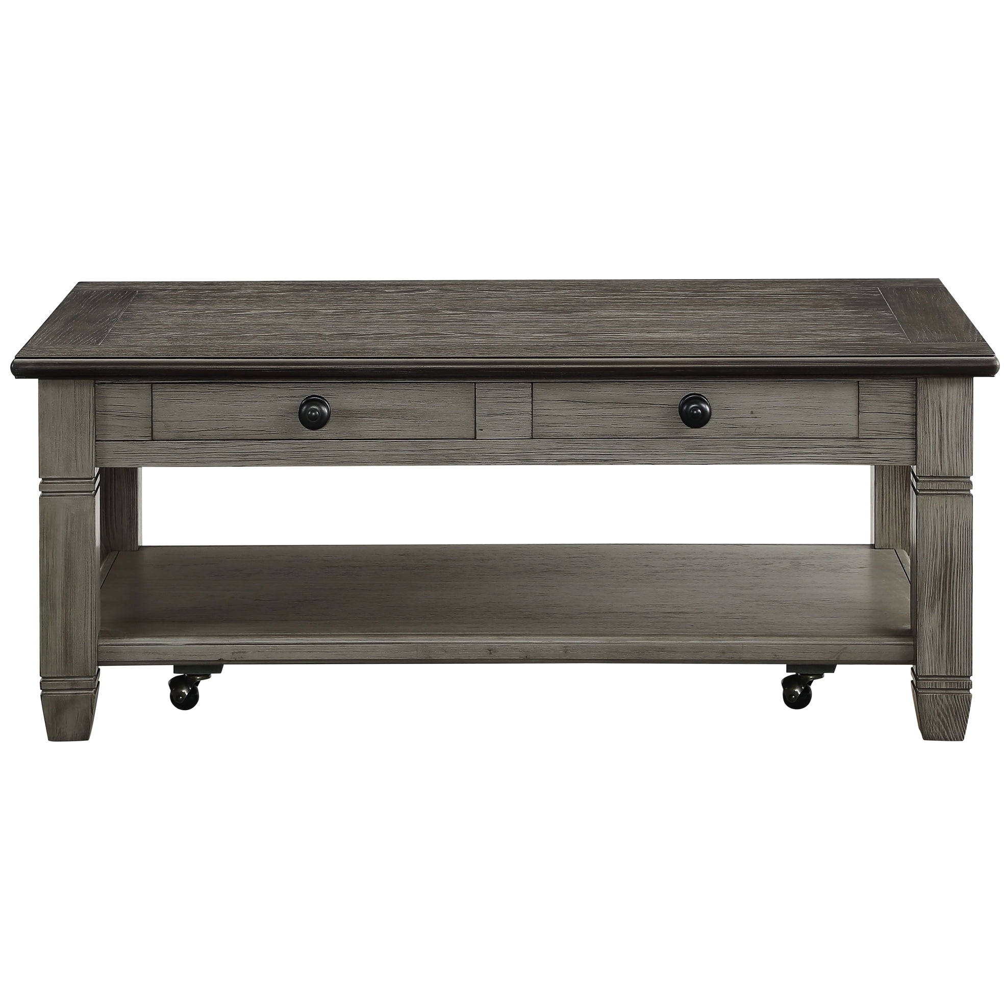 Coffee & Antique Gray Finish Cocktail Table, 2 Drawers, Bottom Shelf ...